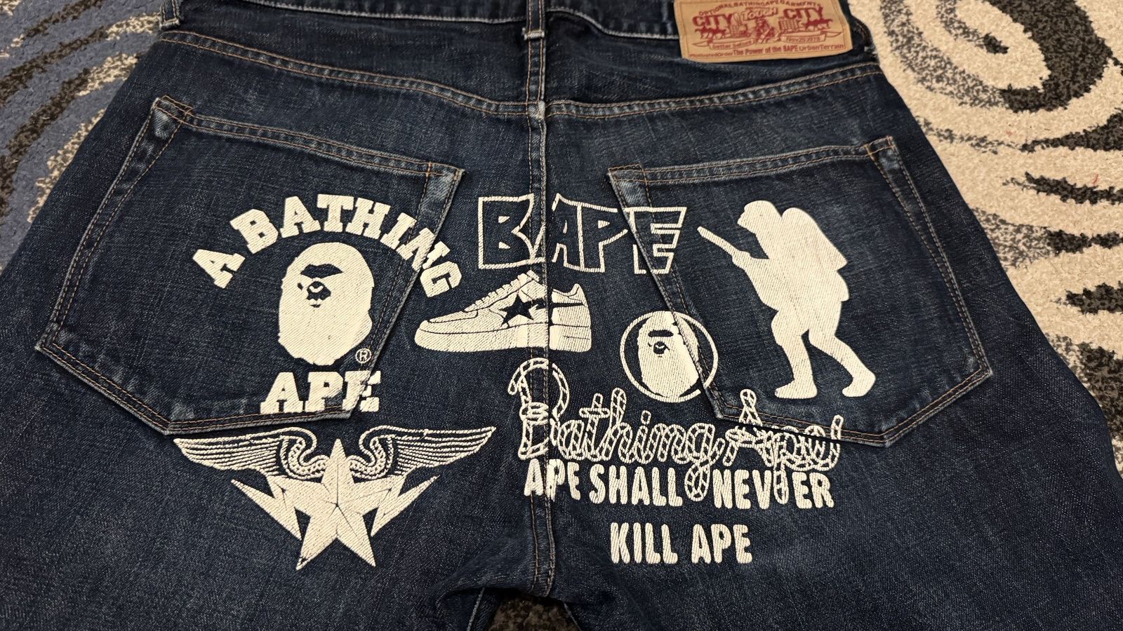 Bape A Bathing Ape Multi Logo Denim Jeans Light Wash Nigo Style | Grailed