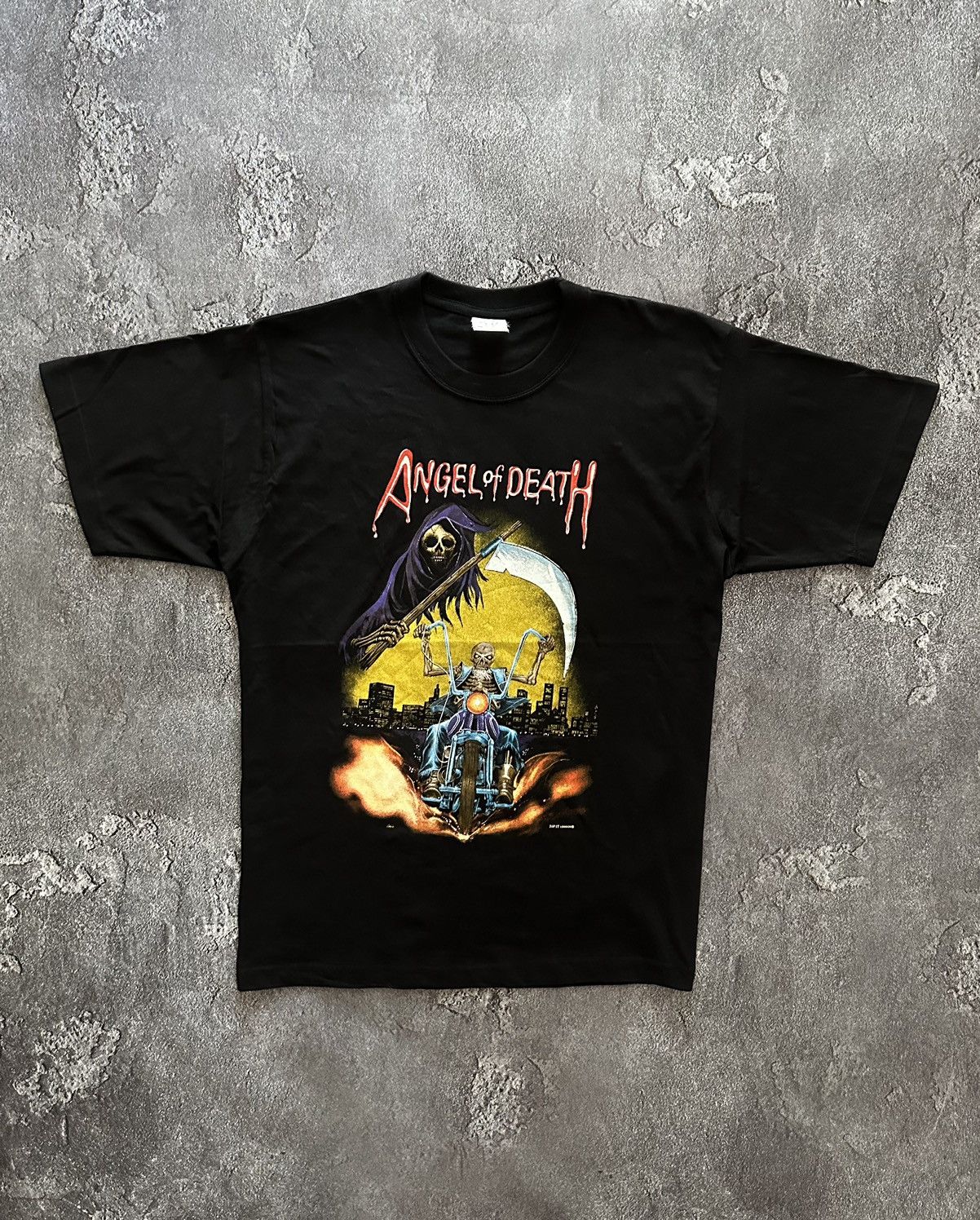 Vintage 💀 Vintage 90s Angel of Death on Motorcycle Graphic Tee | Grailed