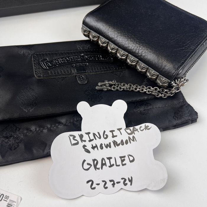 Chrome Hearts Chrome hearts Zip Leather Pyramid Stud Cross chain wallet ...