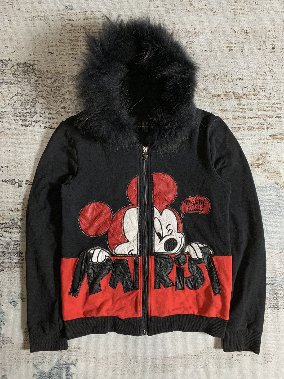 Hysteric Glamour Fur zip hoodie styled mickey mouse beautiful saying ...