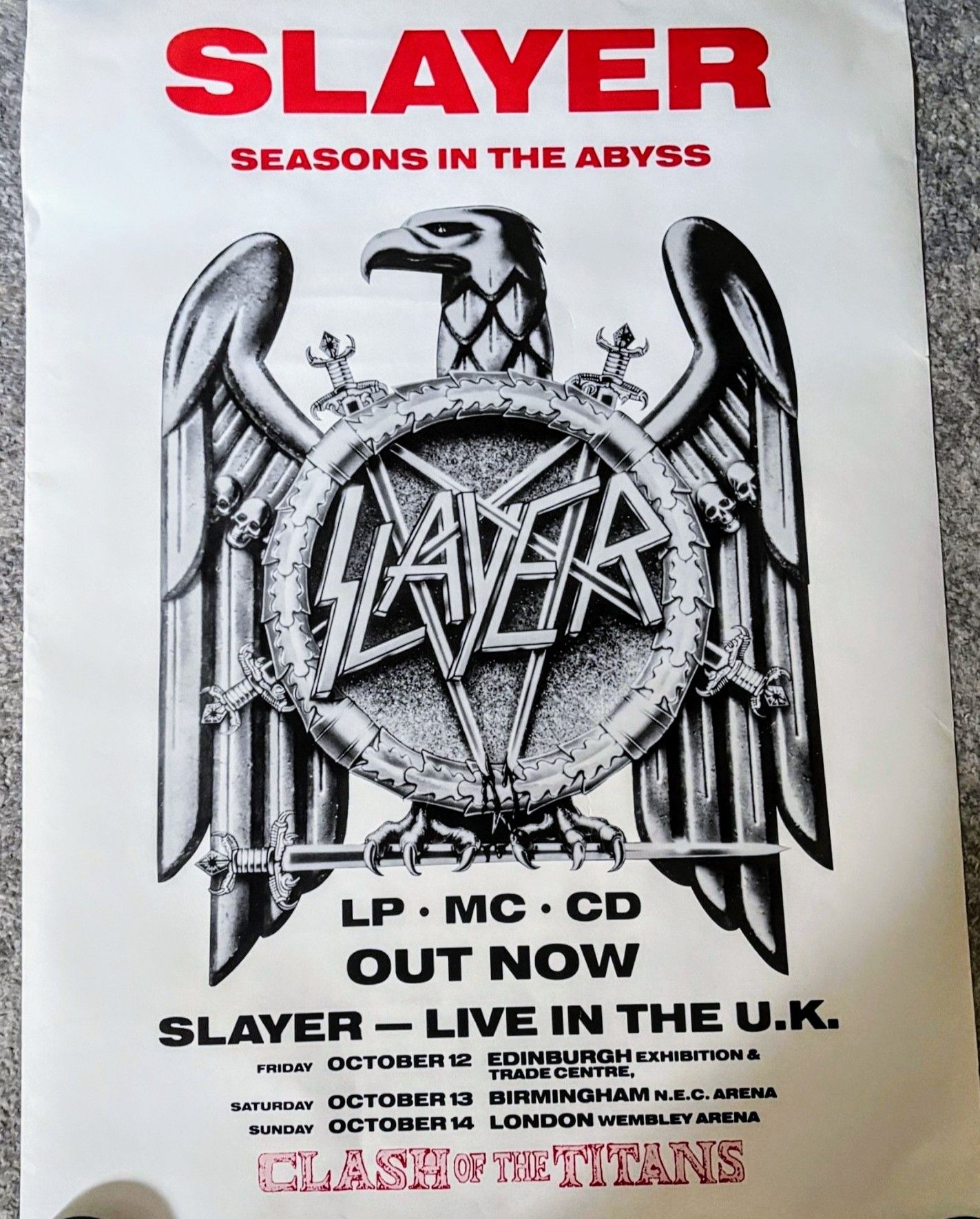 Vintage SLAYER 1990 PROMO TOUR POSTER SEASONS & CLASH OF THE TITANS ...