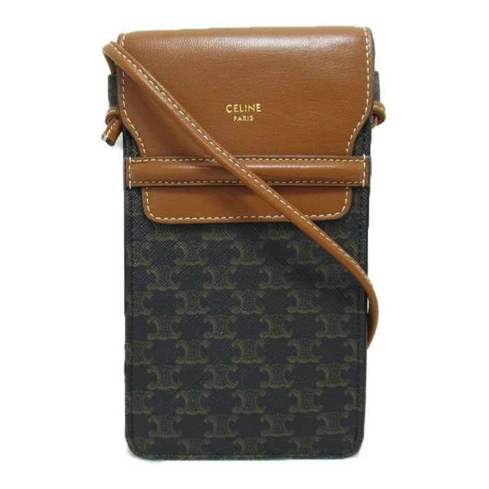 Celine CELINE Phone case Brown Dark brown leather PVC coated canvas ...