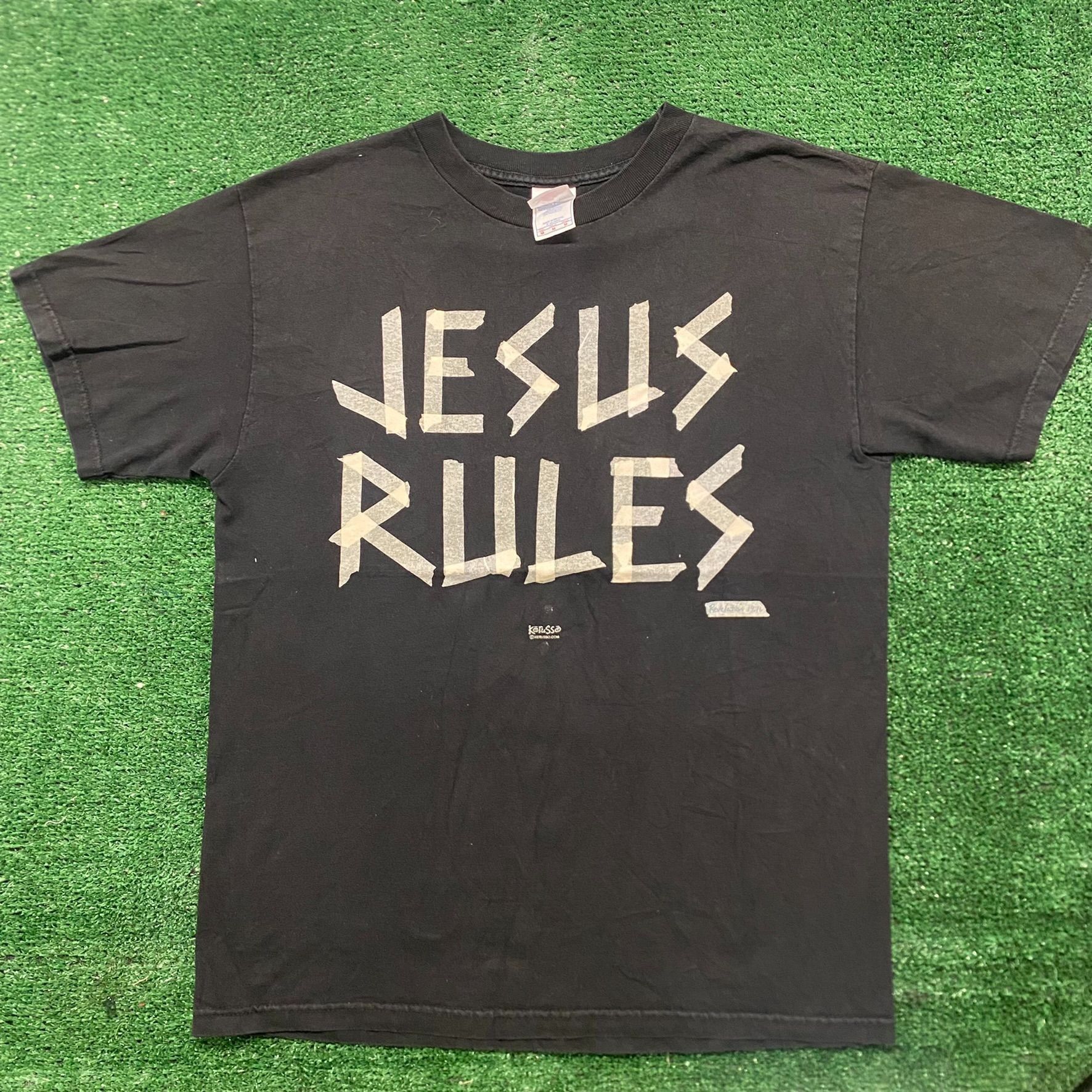 Vintage Vintage Y2K Jesus Rules Quote Slogan Punk Christian Tee | Grailed