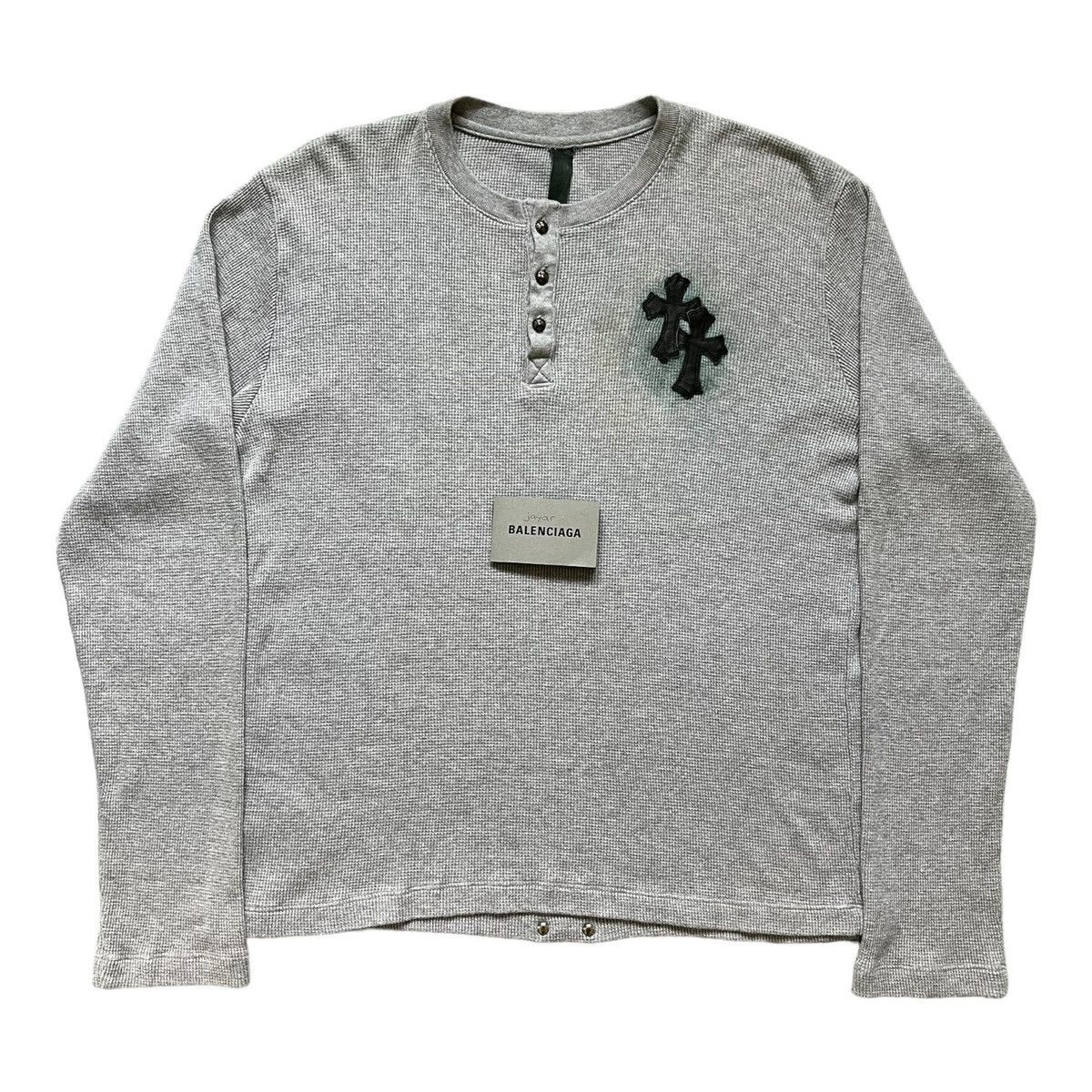 Chrome Hearts Waffle Thermal Knit Leather Cross Patch Henley Long ...