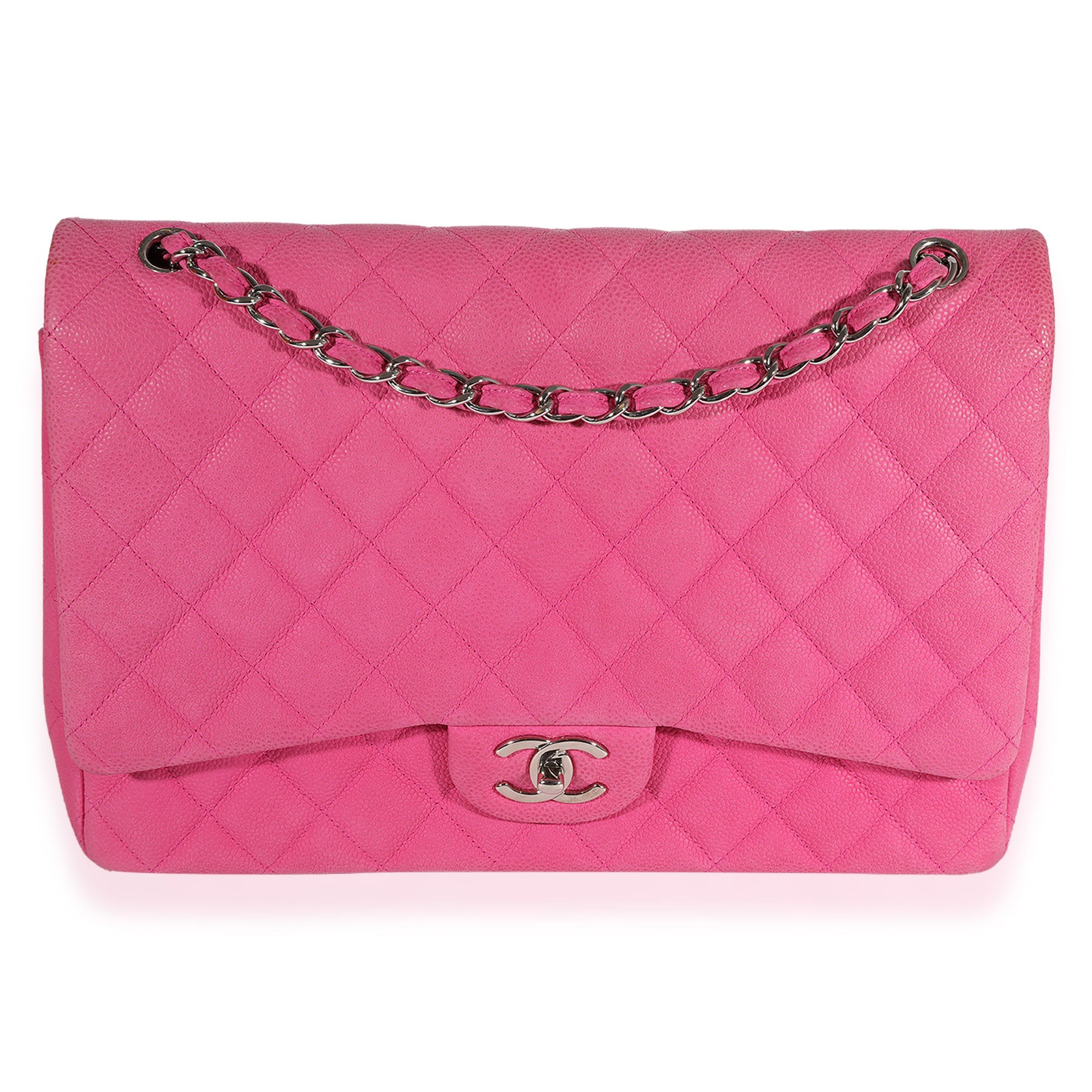 Chanel Chanel Hot Pink Quilted Matte Caviar Maxi Classic Double Flap ...