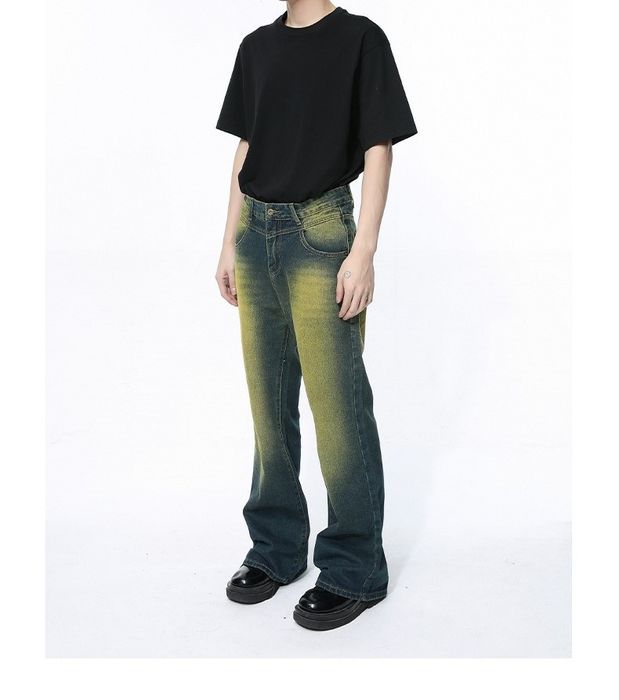 Streetwear Baggy Gradient Wash Flared Stack Denim Jeans | Grailed