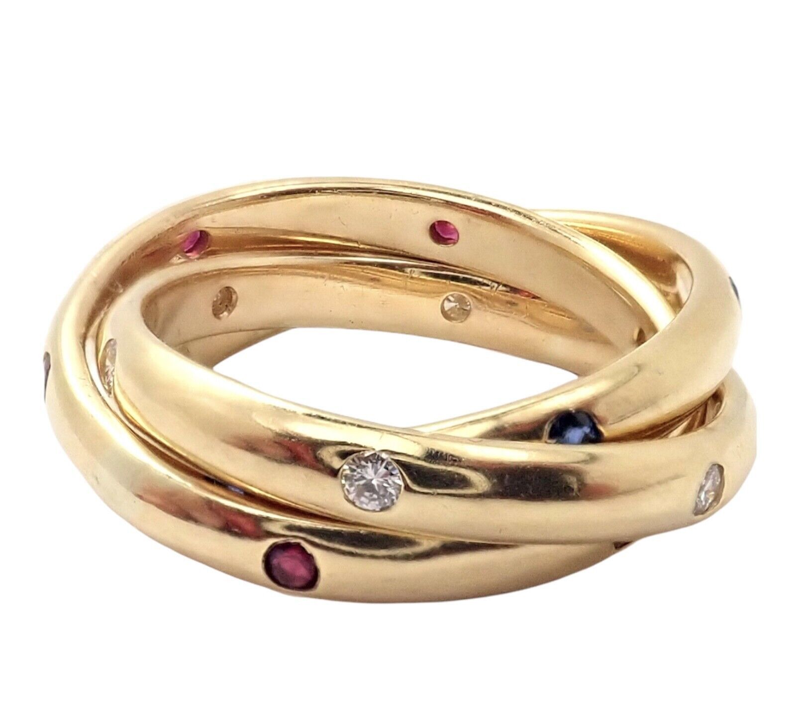 Cartier 18k Yellow Gold Ruby Sapphire Diamond Trinity Band Ring 1995 | Grailed