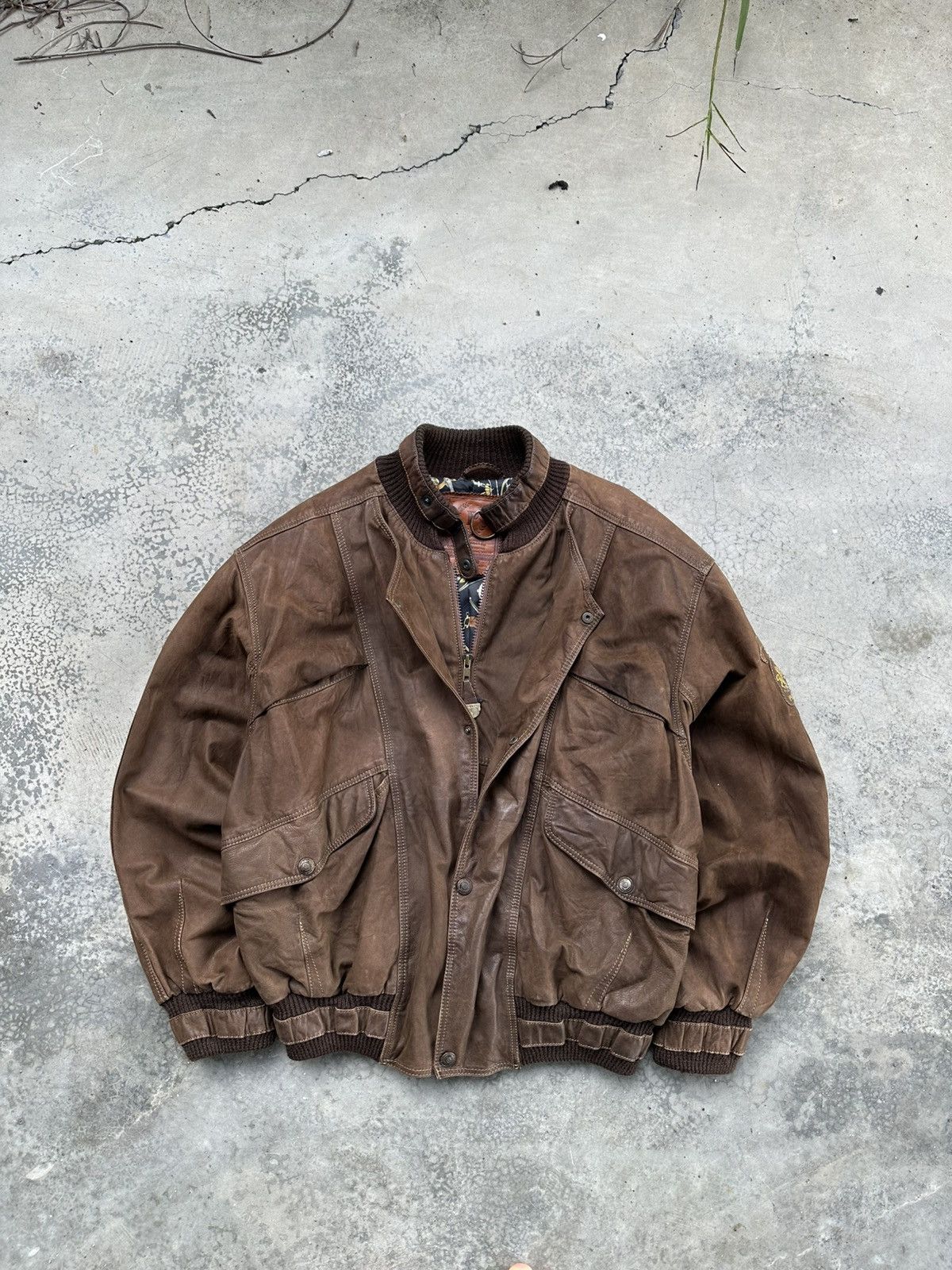 Pollini 👹Vintage Pollini Italy Brown Leather Bomber Jacket | Grailed