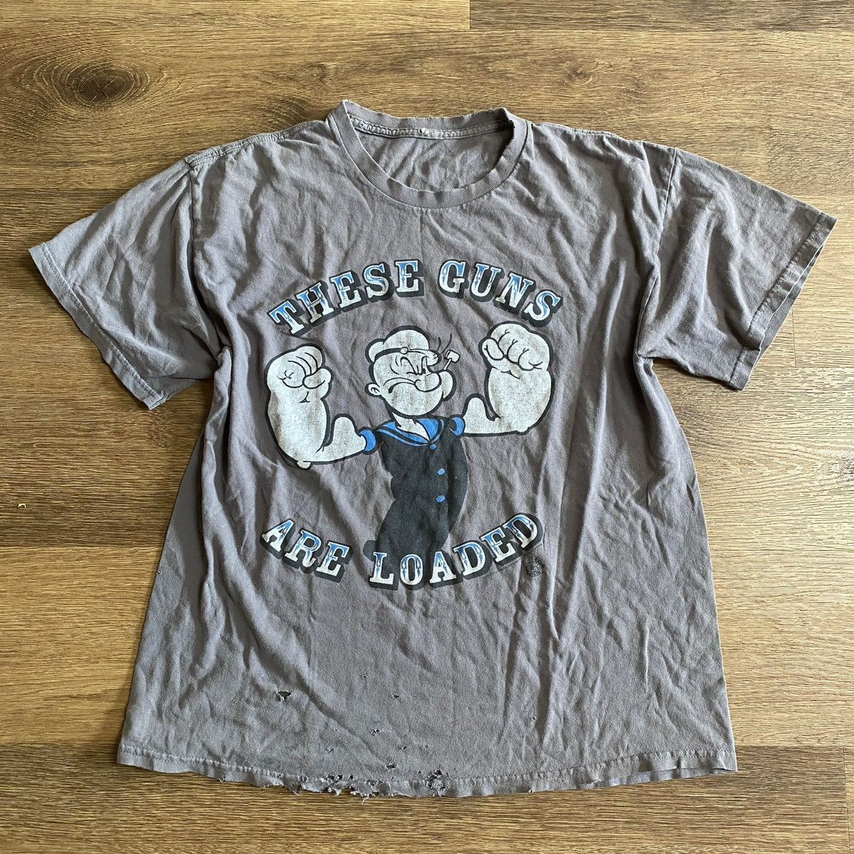 Vintage Popeyes Muscle These Guns Are Loaded Grey Tee | Grailed