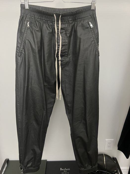 Rick Owens Black waxed track pants | Grailed