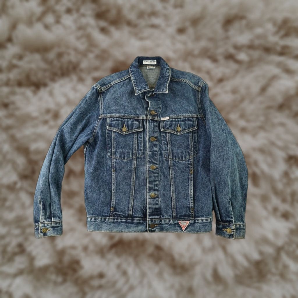 Guess VINTAGE GUESS Jean Jacket Mens Small Blue Denim Biker Guess VINTAGE GUESS Jean Jacket Mens Small Blue Denim Biker