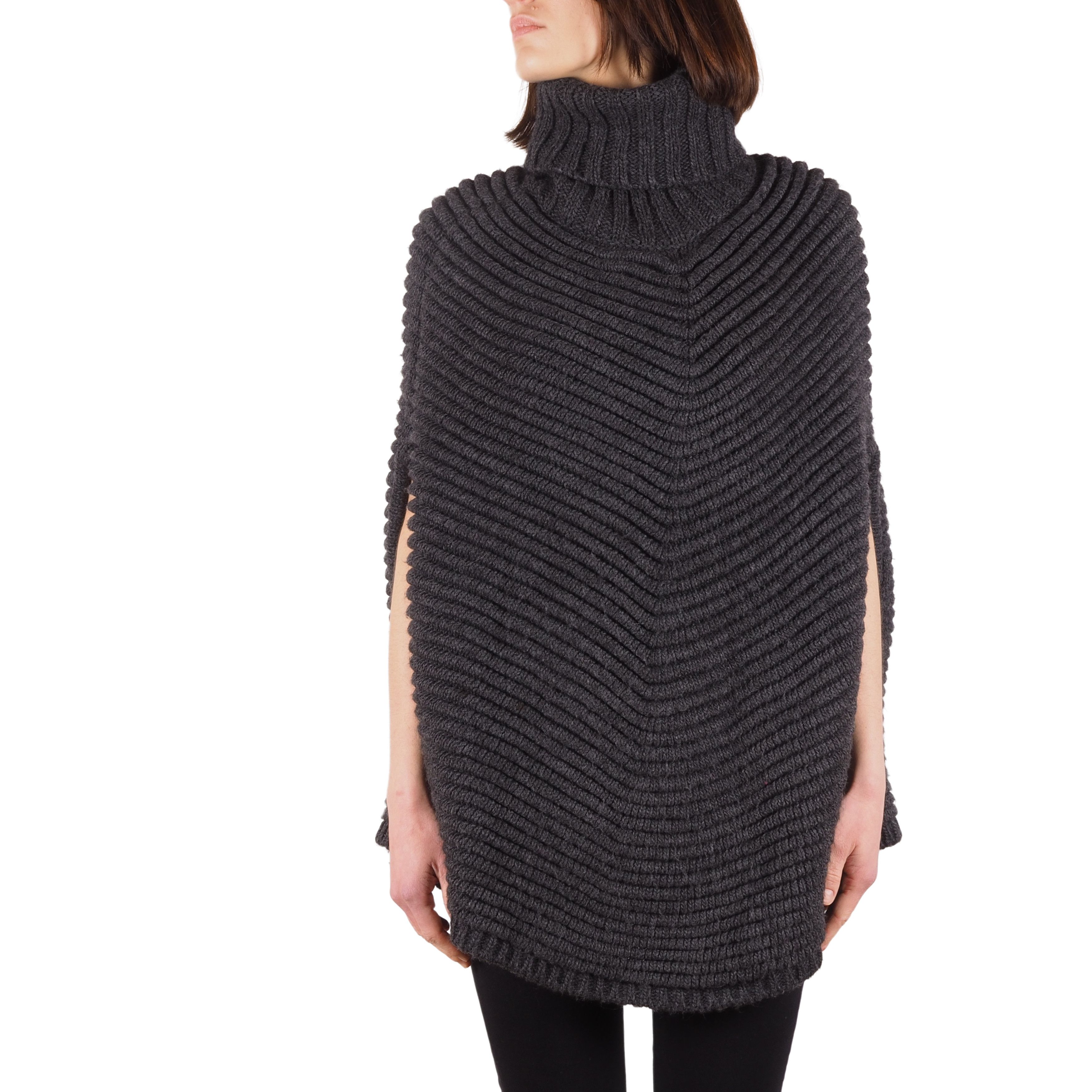 Diesel DIESEL Grey Wool Turtleneck Knit Sweater Poncho Cape Coat | Grailed