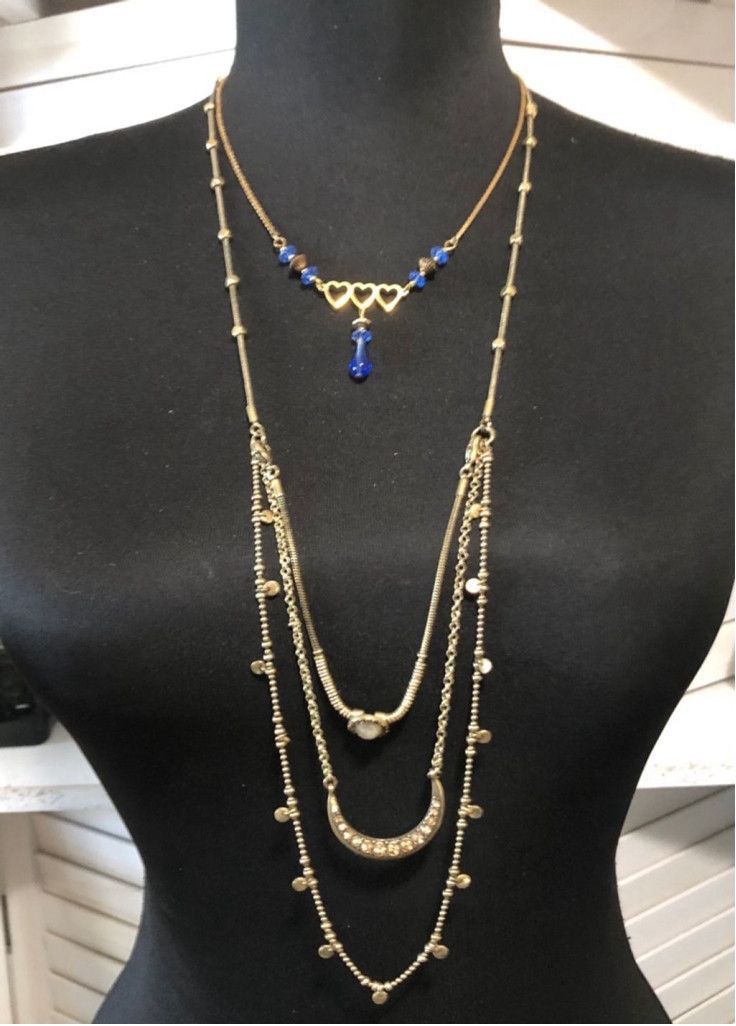 Vintage Victorian Style Necklace Tiered Metal Chain Stacked Jewelry ...