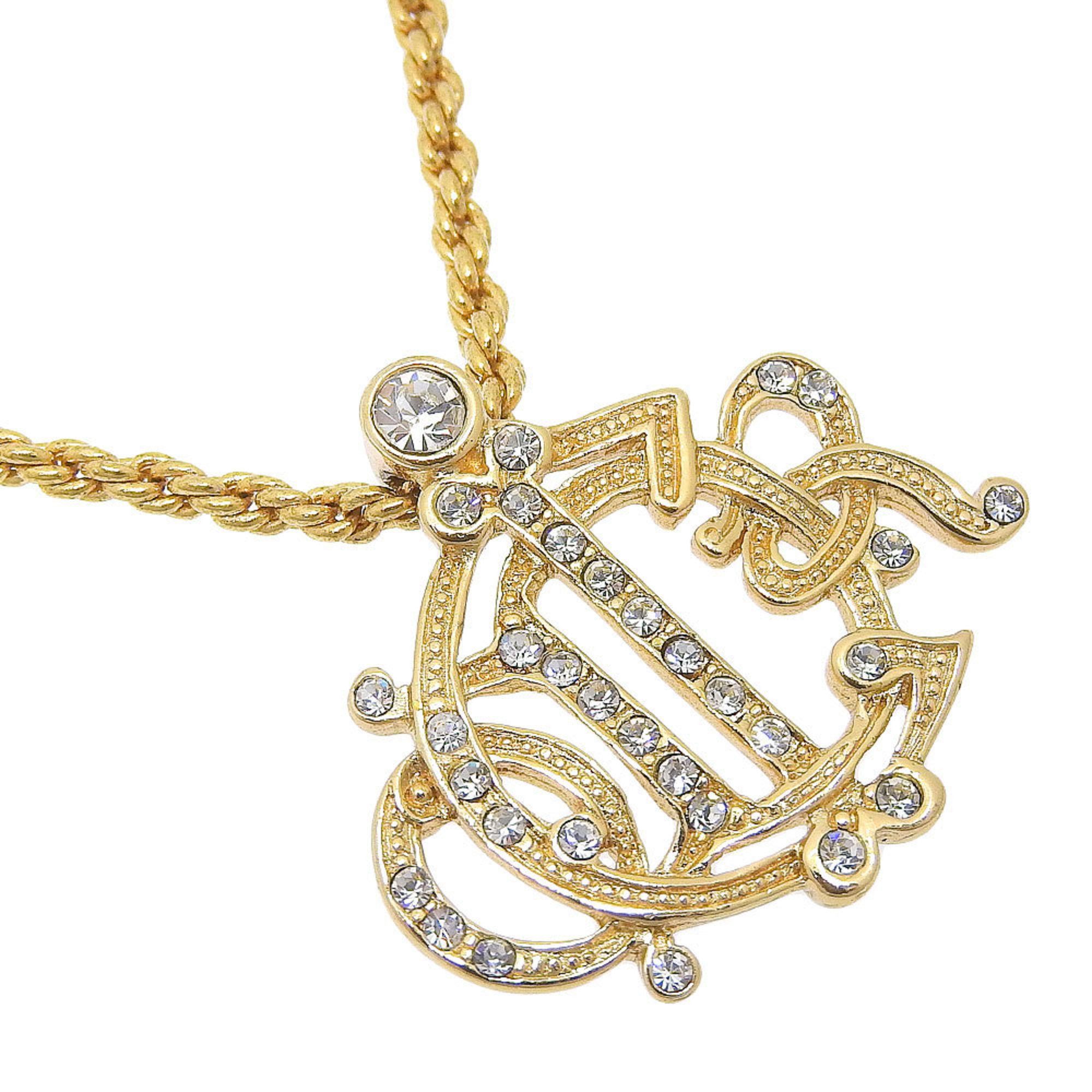 Dior Christian Dior Emblem Necklace Gold Plated x Rhinestones Approx ...