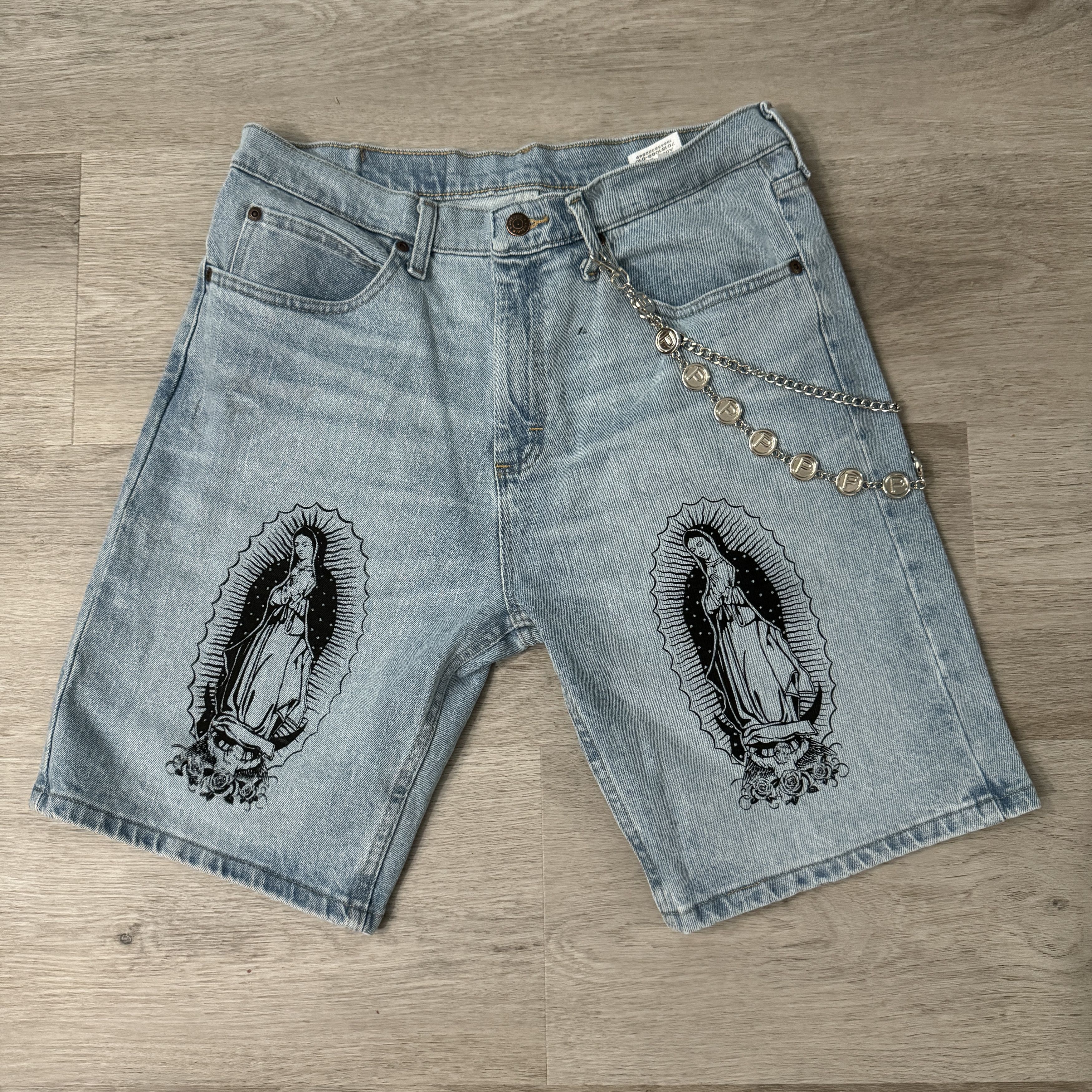 Prolific Virgen De Guadalupe Denim Shorts Jorts | Grailed