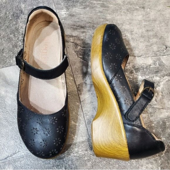 Other Alegria Rene Black Burnish Leather Floral Laser Cut Clogs | Grailed