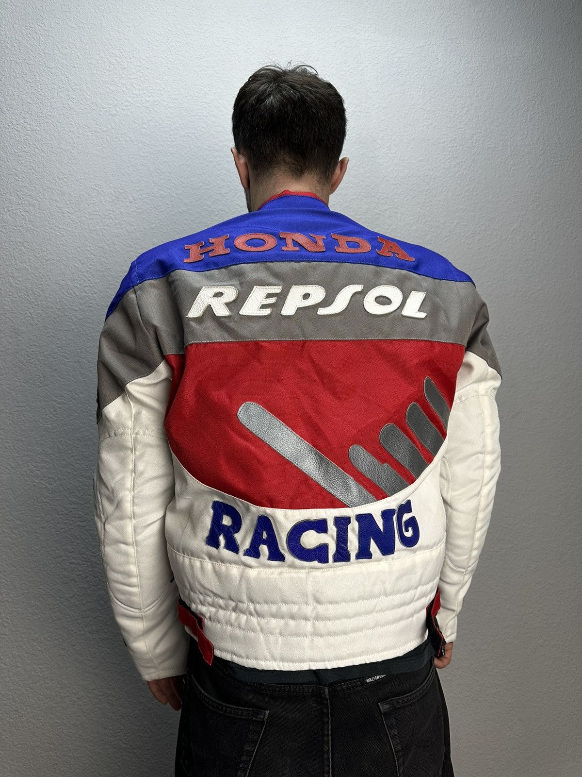 Red Bull Vintage Honda Genuine Leather Racing Jacket Streetwear Y2 ...