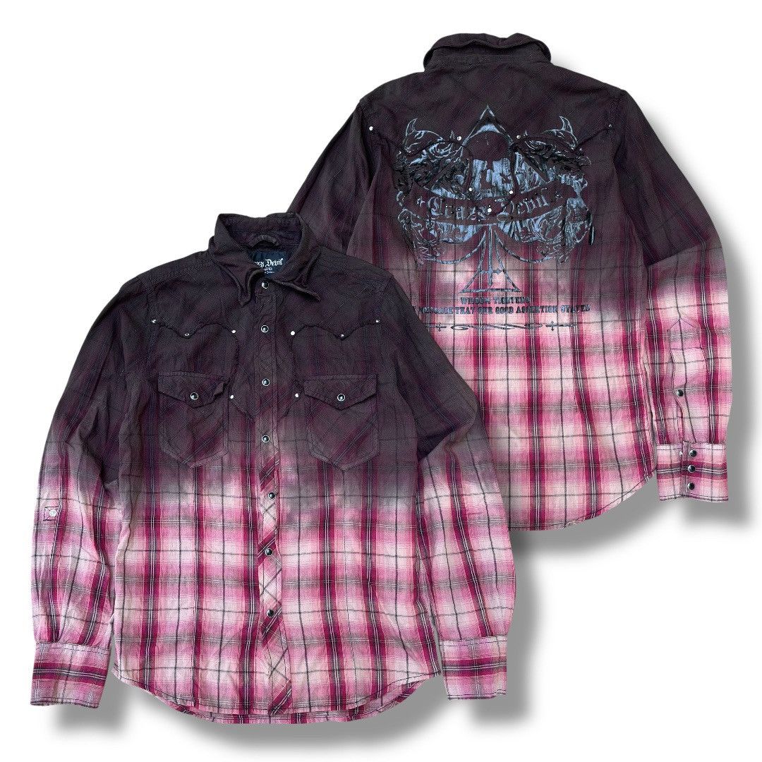 Tornado Mart 🔥Crazy Devil Western Ombre Plaid Shirt Rick Owens Style ...