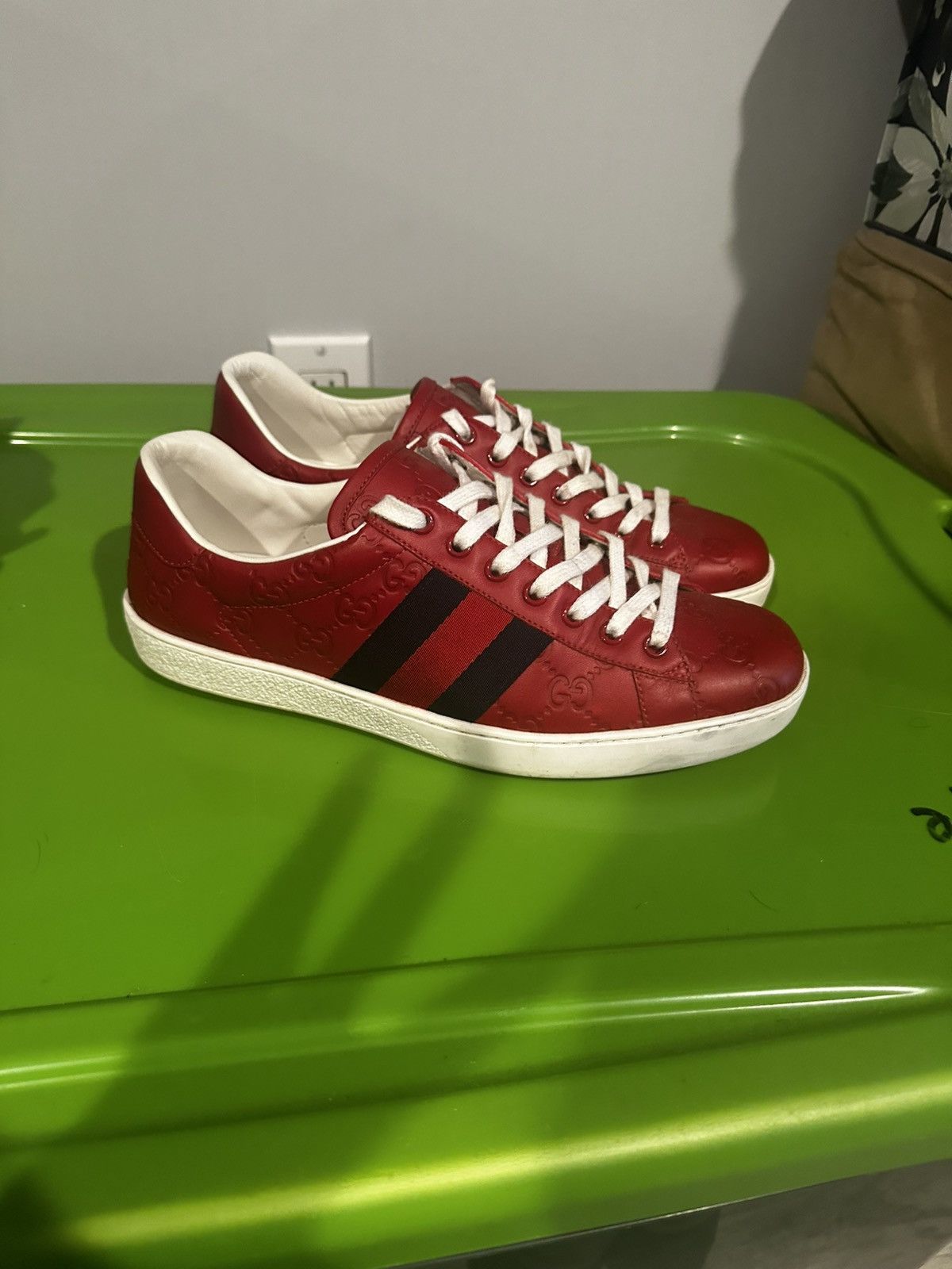 Gucci MEN'S Red GUCCI ACE SNEAKER WITH WEB | Grailed