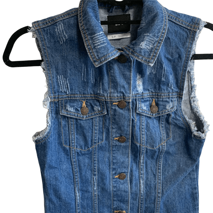 Bdg BDG Medium Wash Denim Distressed Frayed Vest S | Grailed