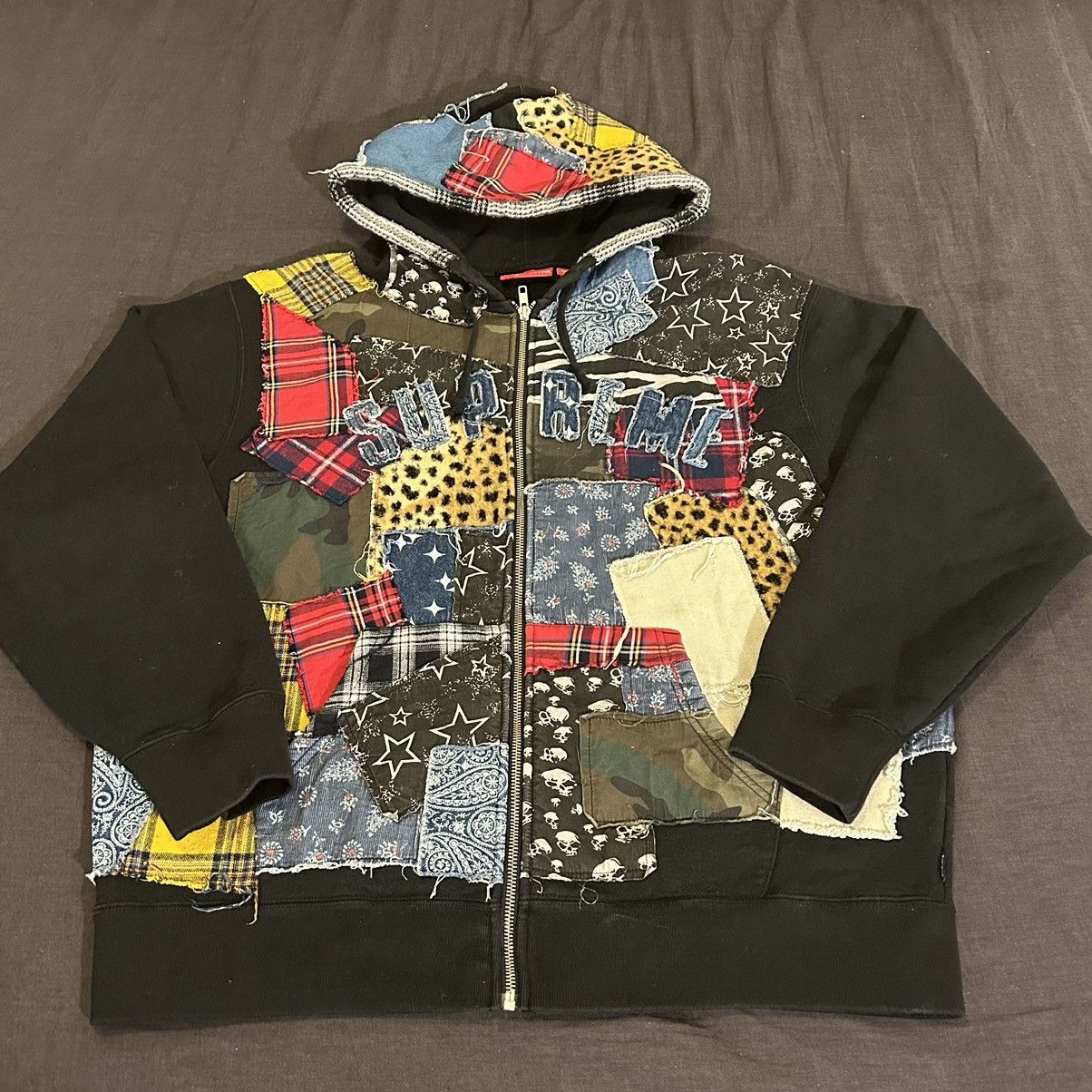 Supreme Supreme Patchwork Zip Up Hooded Sweatshirt Black Large | Grailed