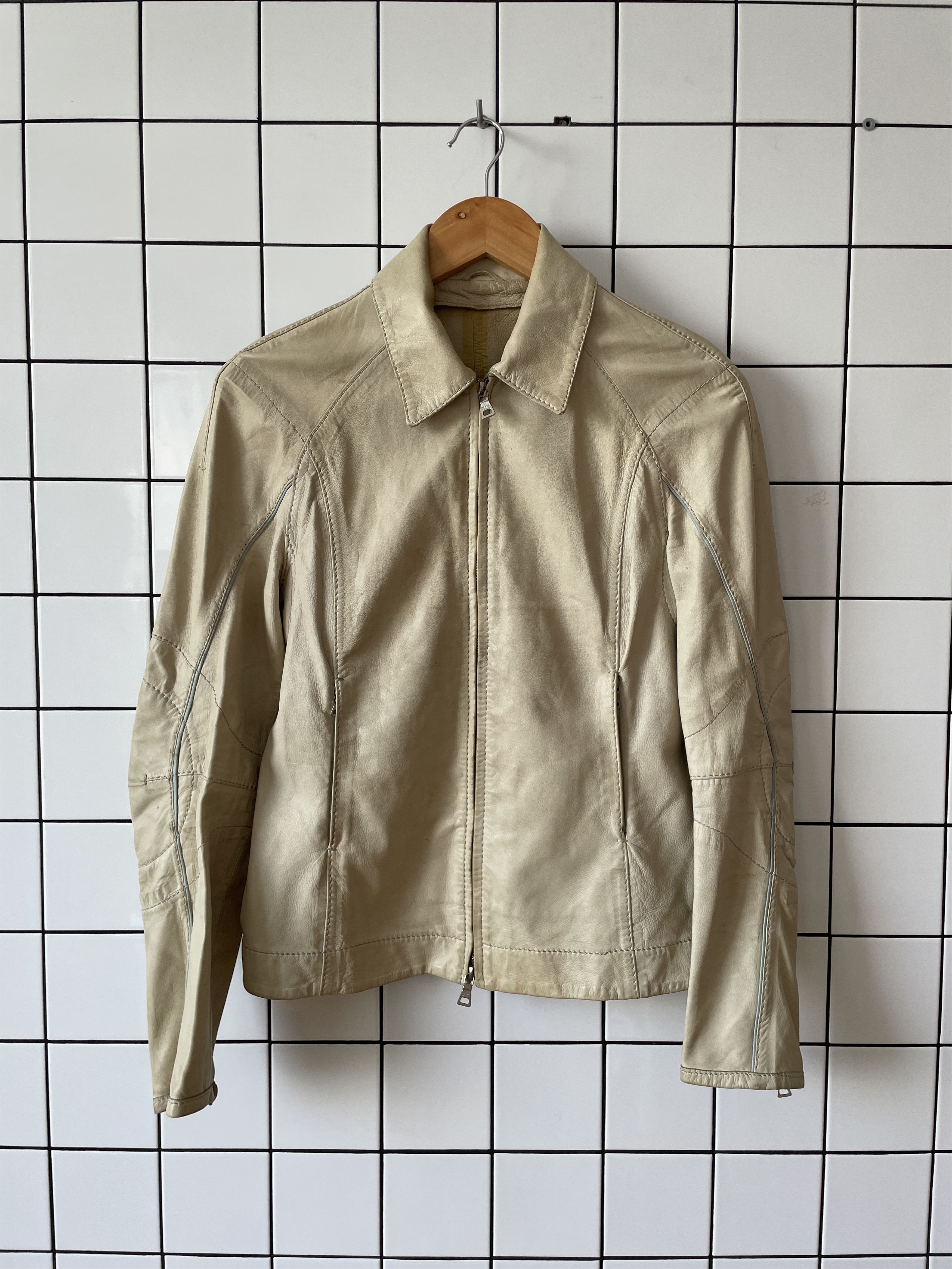 Vintage PRADA Jacket Leather Biker Motorcycle red tab Coat A7978 | Grailed