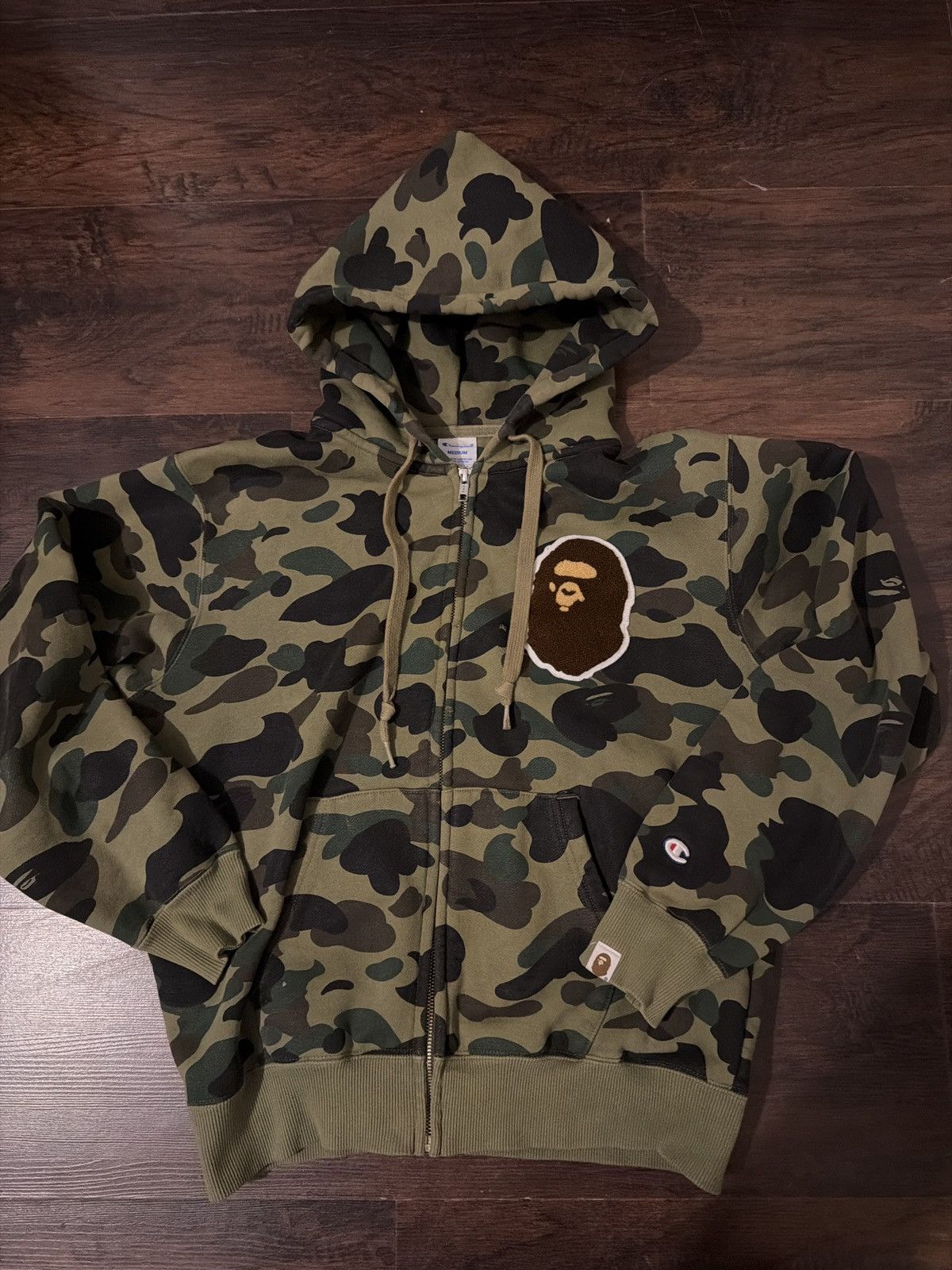 Bape × Champion BAPE ZIP-UP BIG APE HEAD ARMY CAMO | Grailed