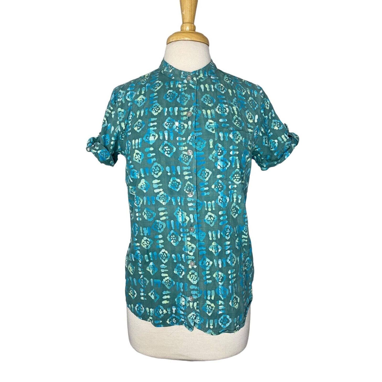 Orvis ORVIS Teal Batik Print Cotton Roll Tab Sleeve Shirt Small | Grailed