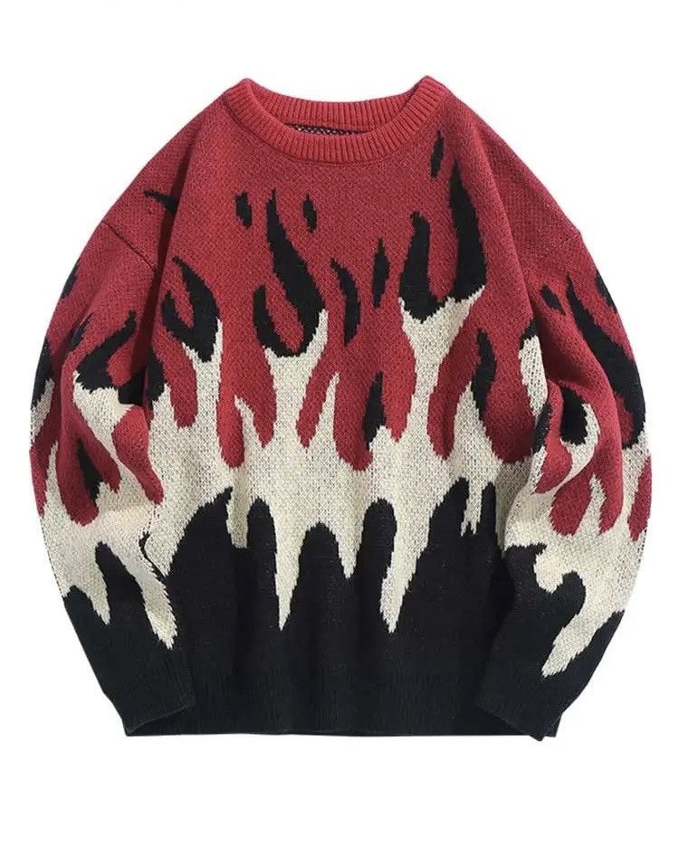 Streetwear × Vintage Fire Sweater Old School | Grailed
