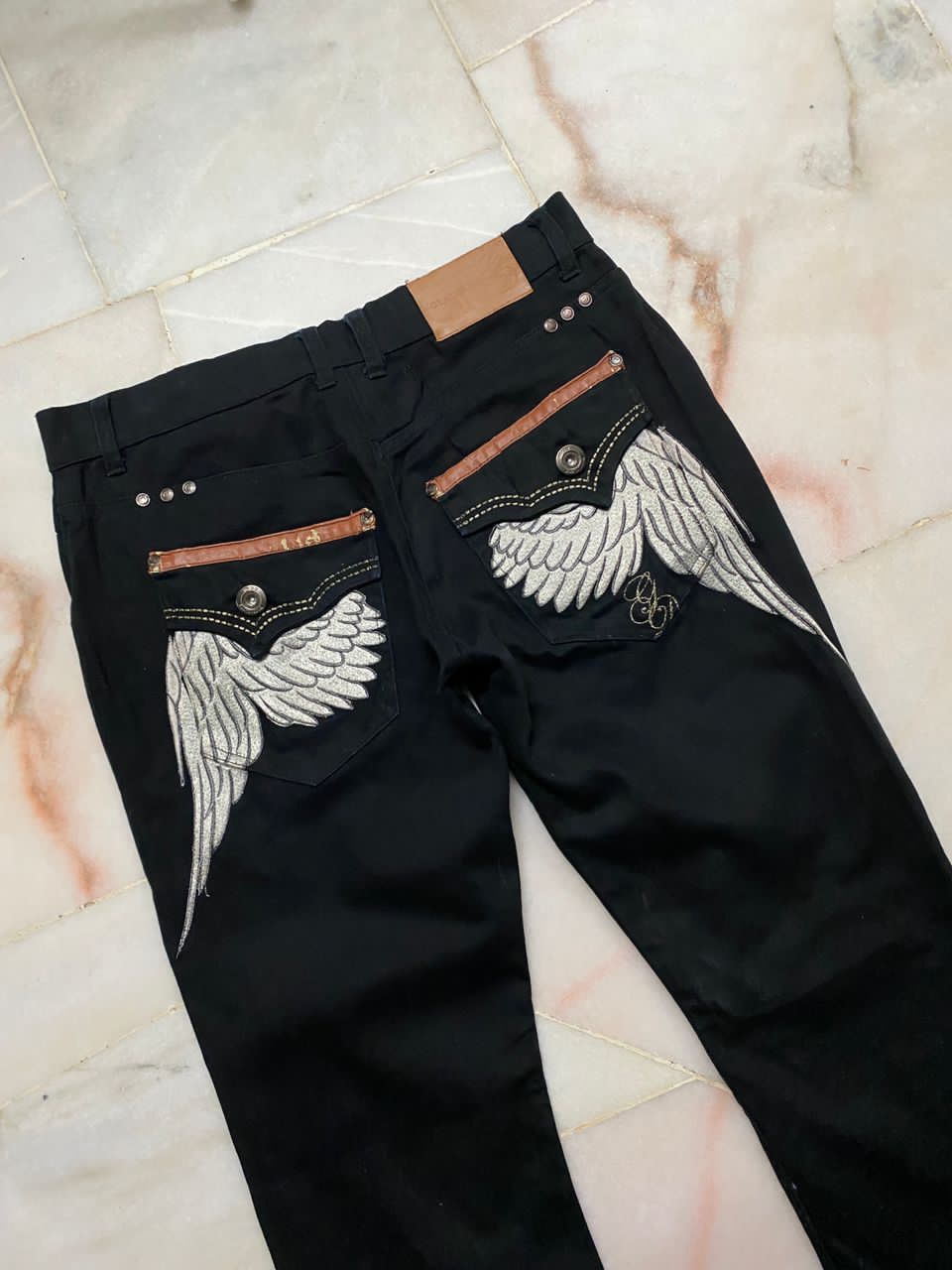 Designer × Streetwear Gladiate Embroidere Logo Wing design Black pants ...