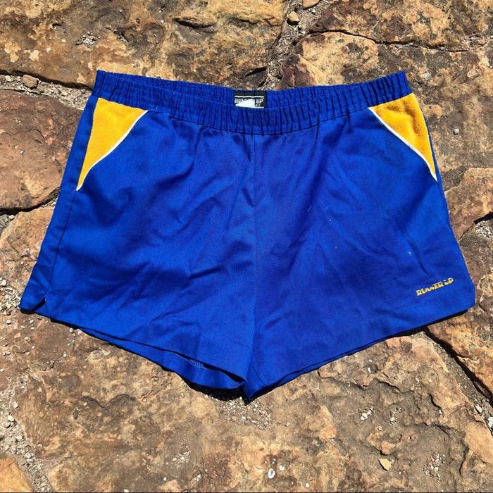 Vintage 80s Runner Up Short Track Shorts Blue and Yellow Terrycloth ...