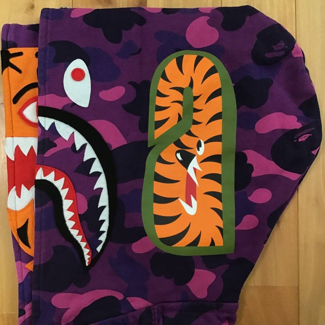 Bape BAPE Double tiger shark full zip hoodie purple camo APE | Grailed