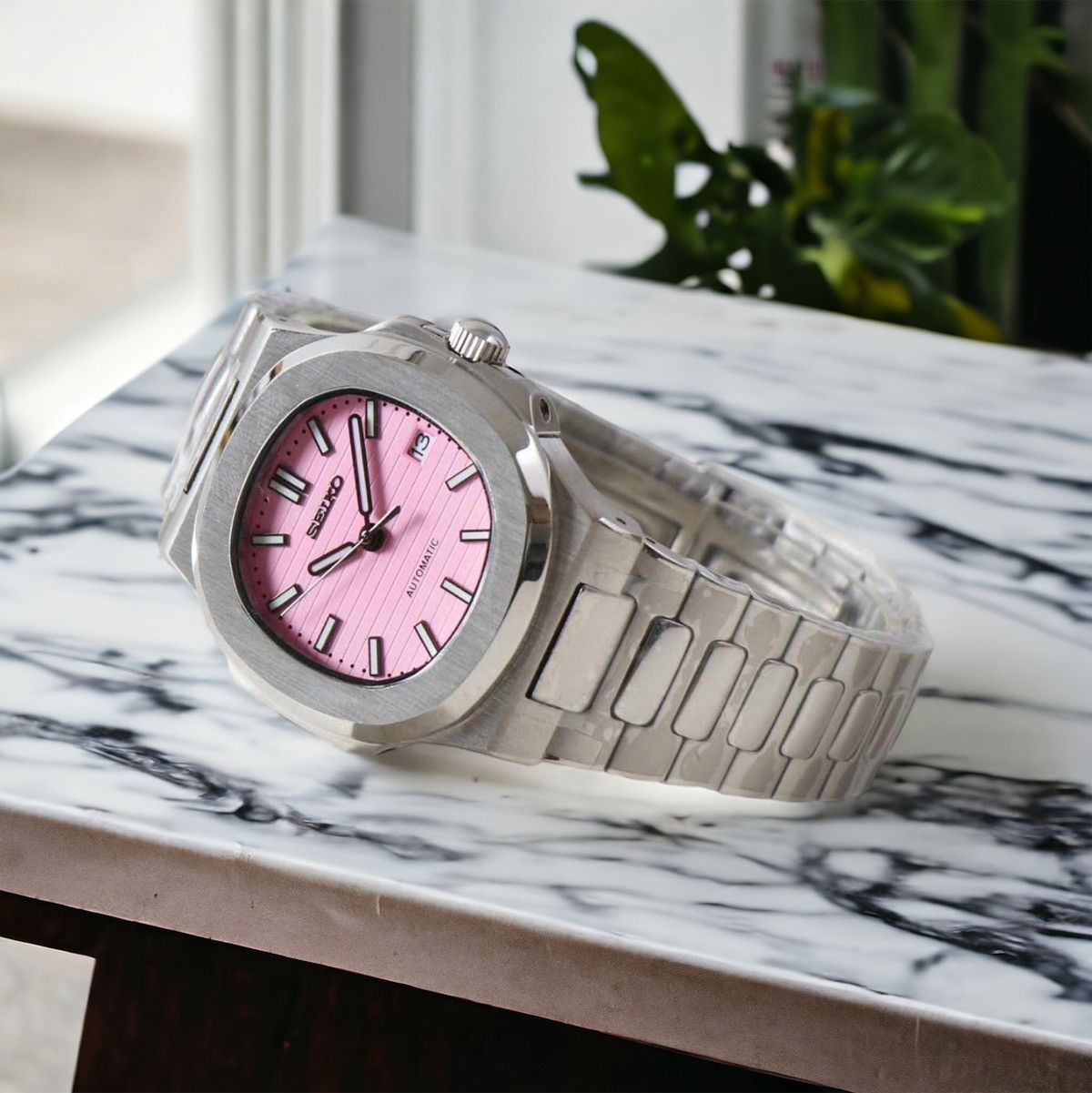 Japanese Brand × Seiko Seiko Mod Nautilus Pink Dial Steel Luxury ...