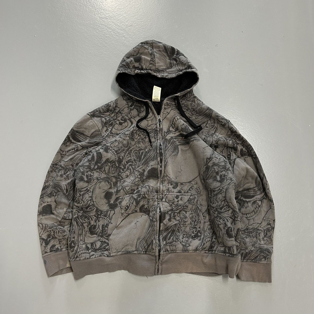 Vintage Crazy vintage y2k skull aop print cyber grunge zip up hoodie ...