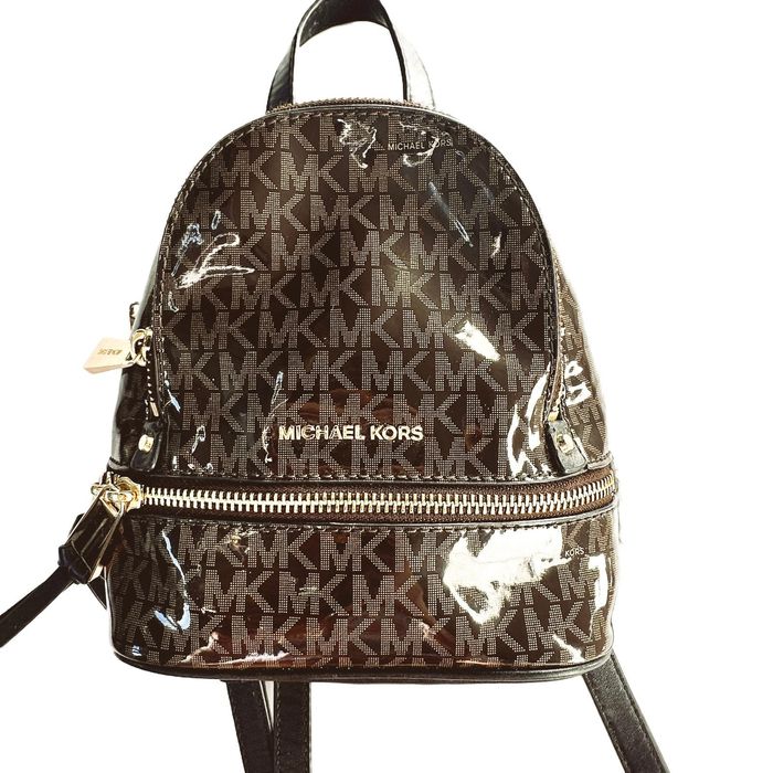 Michael Kors Michael Kors Glossy Rhea Zipper Logo Mini Backpack, Brown ...