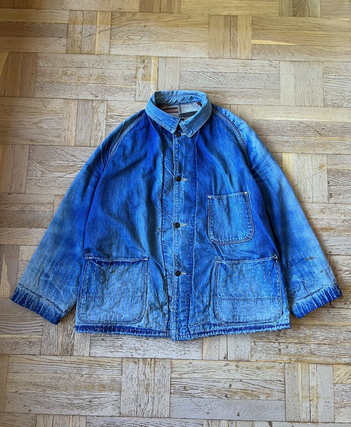 Vintage Vintage Selvage Denim Chore Jacket 1930/1940 Sashiko Repairs | Grailed