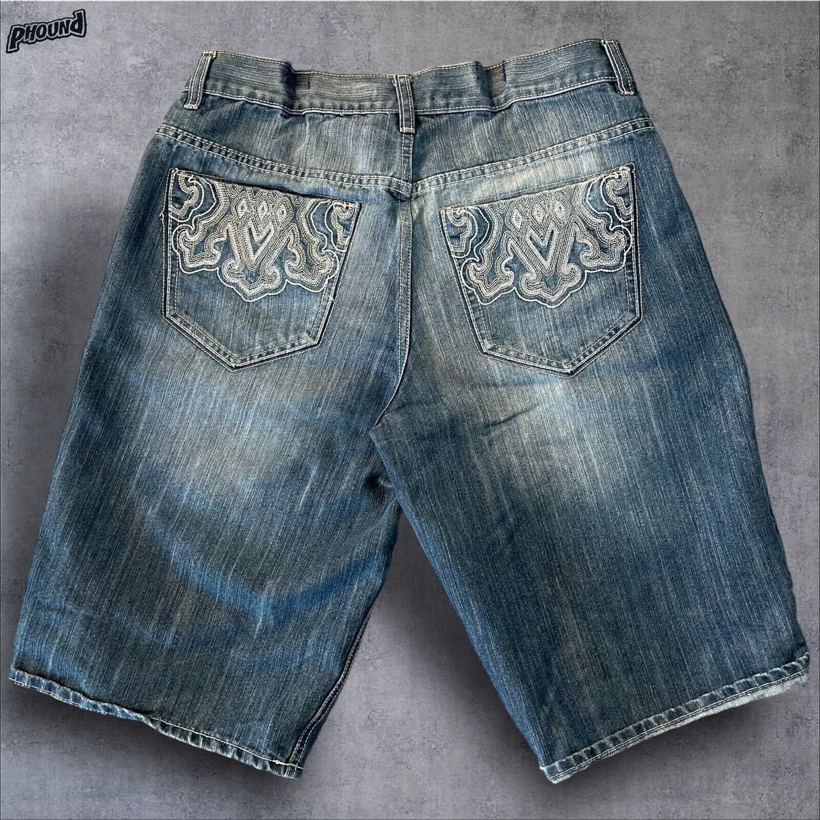 Avirex Vtg Avirex Shorts Embroidered Wide Leg Baggy Rave Y2K 90s | Grailed