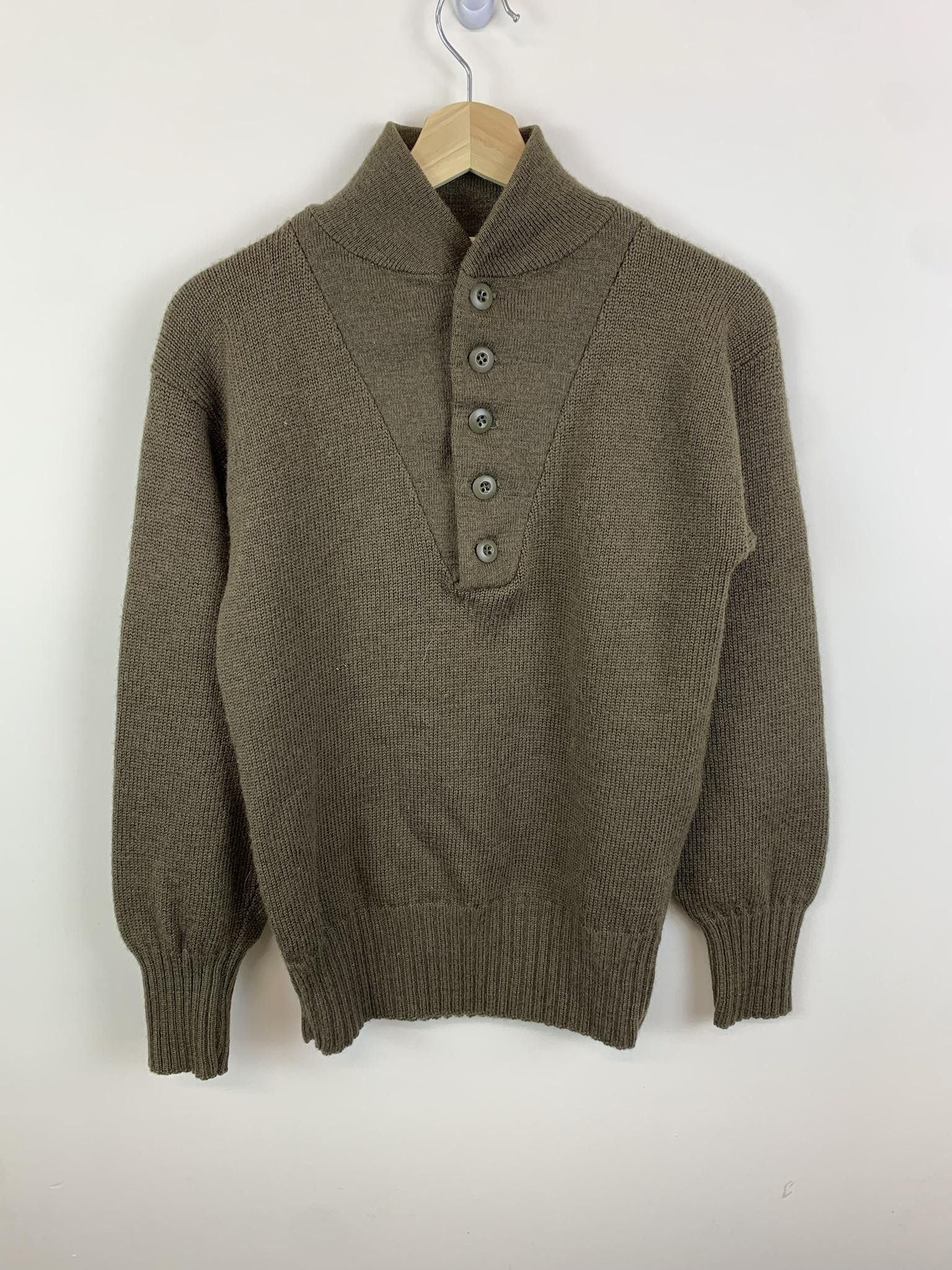 Military Vintage 90s Military Olive Drab Button Neck Sweater | Grailed