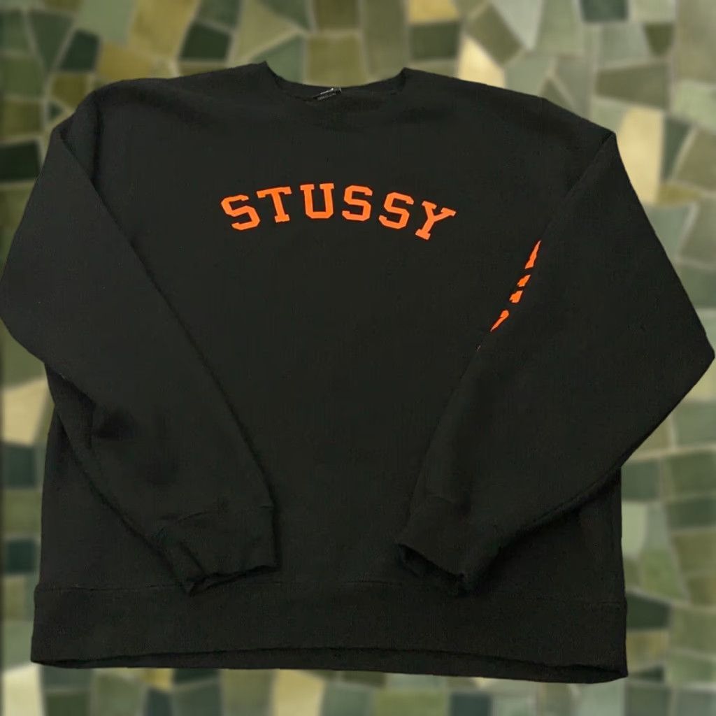 Logo 7 Stussy Block Logo Crew Mens XXL Black Sweatshirt | Grailed
