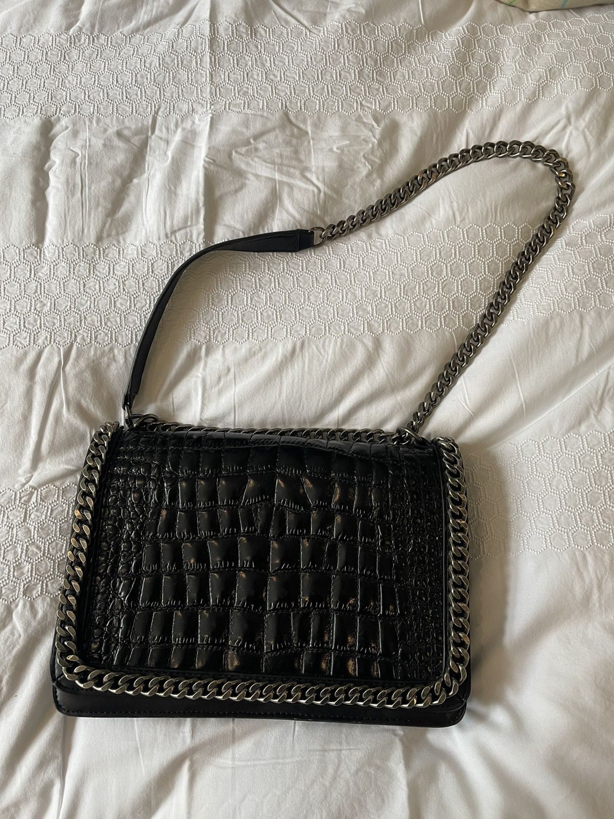 Zara Zara black croc shoulder bag with chain detail | Grailed