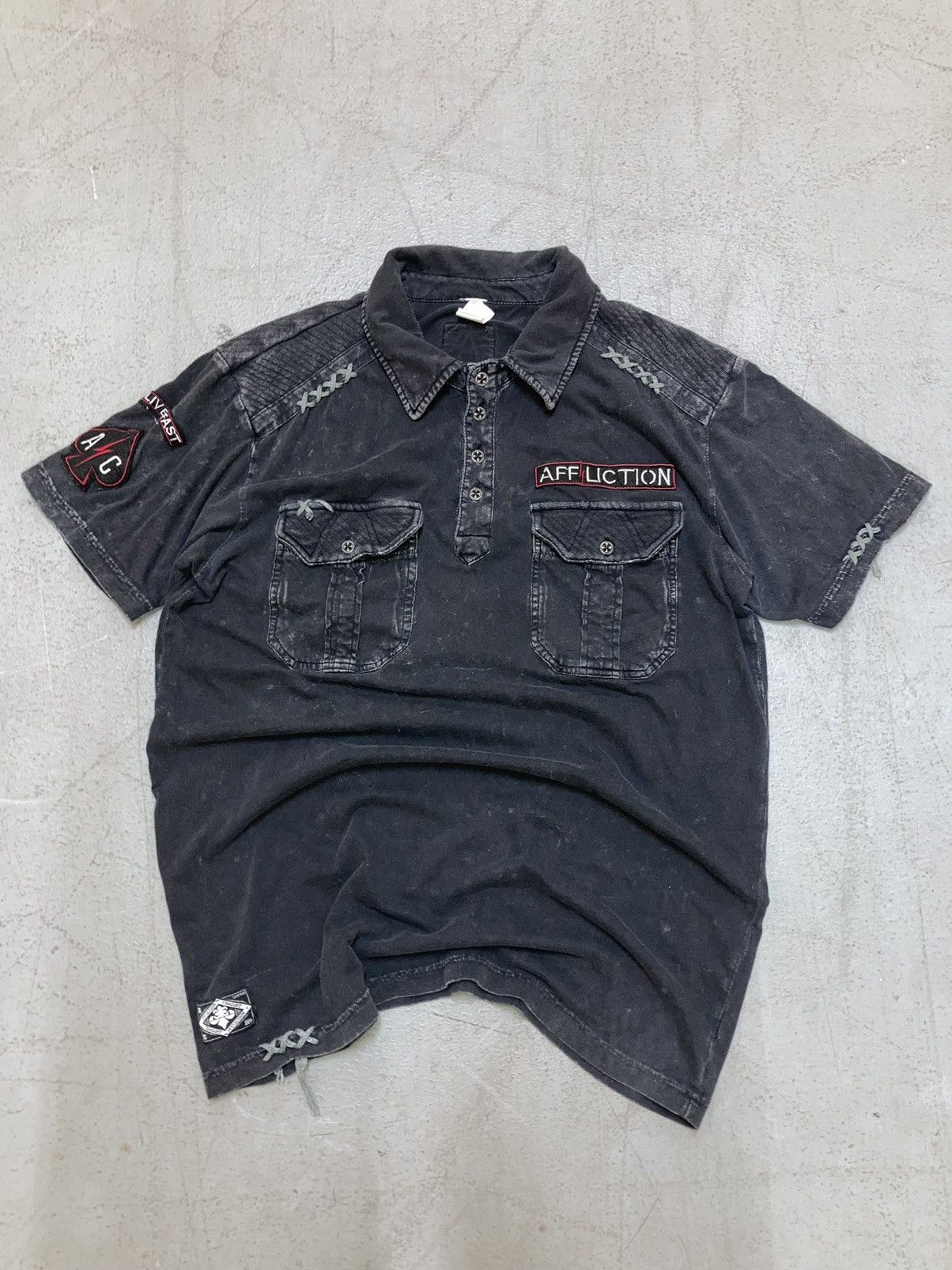 Affliction × Southpole × Vintage CRAZY Y2K AFFLICITON THRASHED SKULL ...