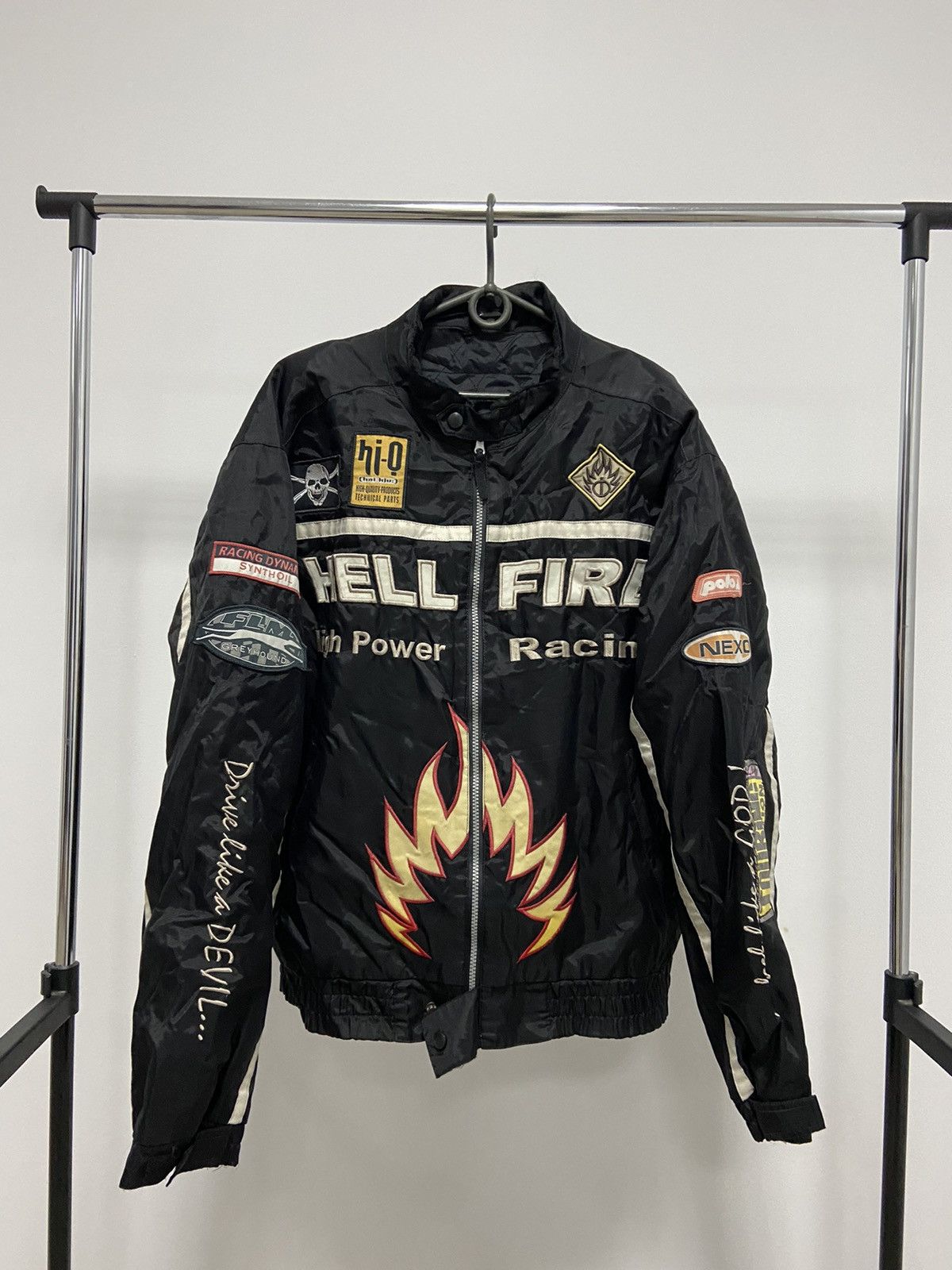 Vintage Hell Fire Power Racing Jacket Nylon Skull MOTO Big Logo | Grailed