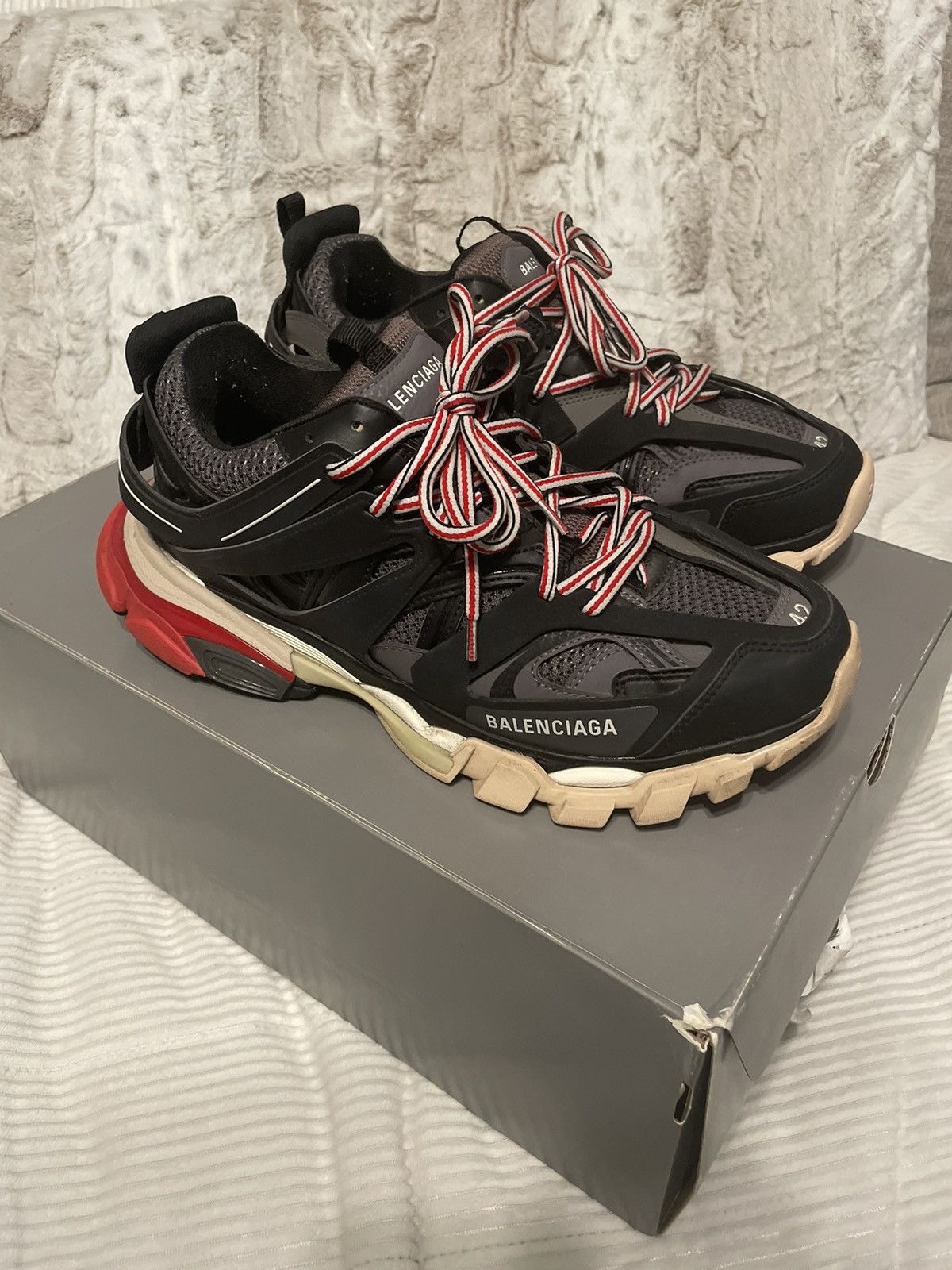 Balenciaga Balenciaga “black red” track sneakers | Grailed