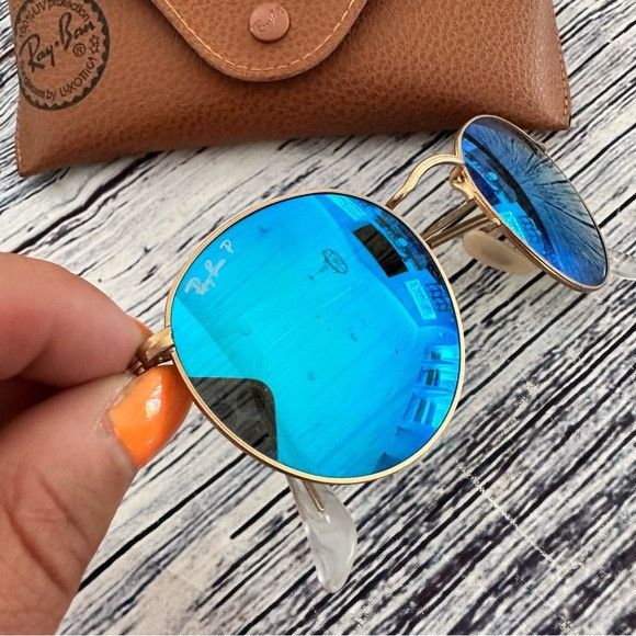 Rayban Ray Ban Round Blue Mirrored Polarized Sunglasses Grailed