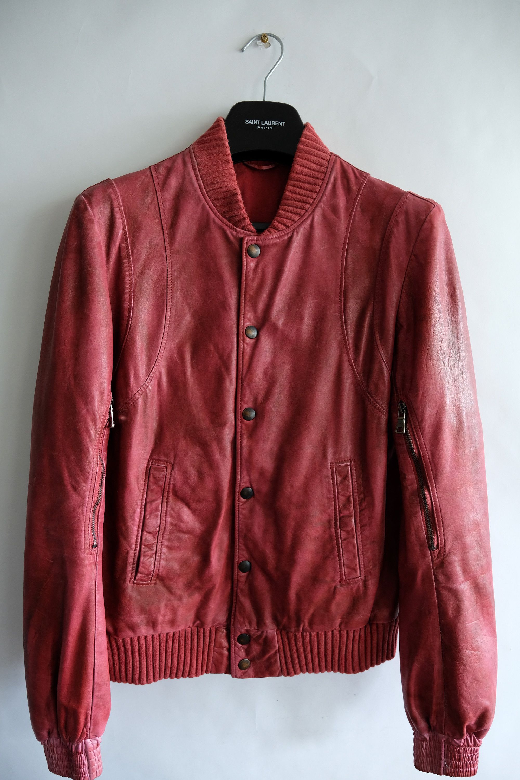 Balmain Balmain Red Leather Jacket SS11 Decarnin Teddy Bomber 48 46 ...
