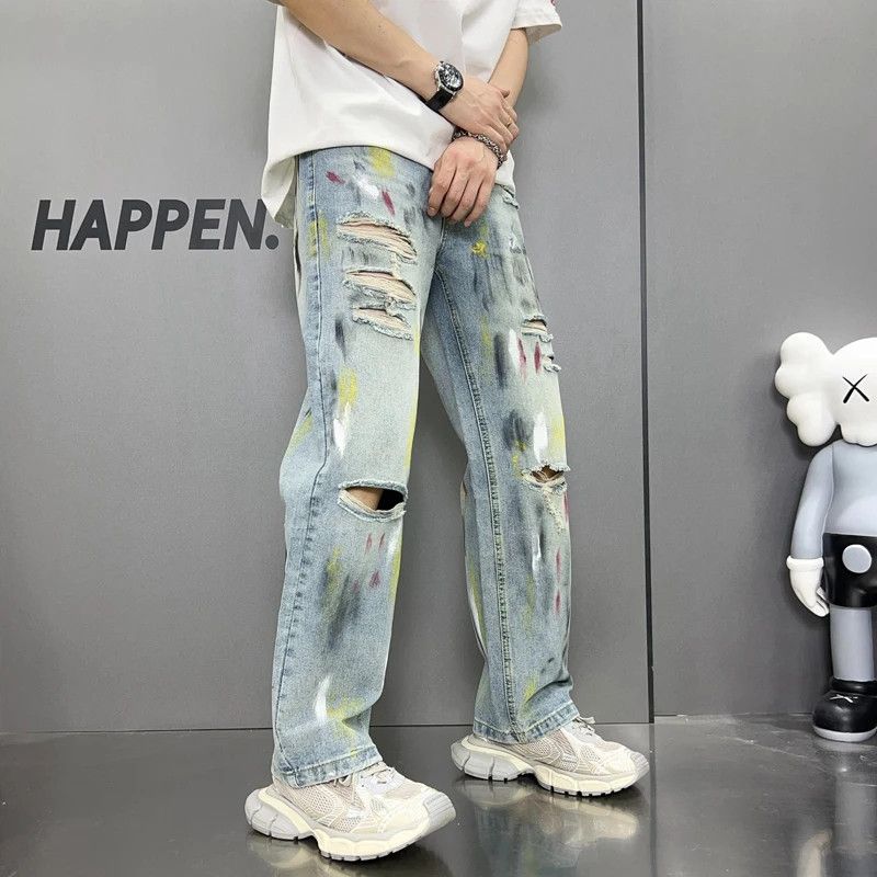 Vintage Color Painted Ripped Jeans | Grailed