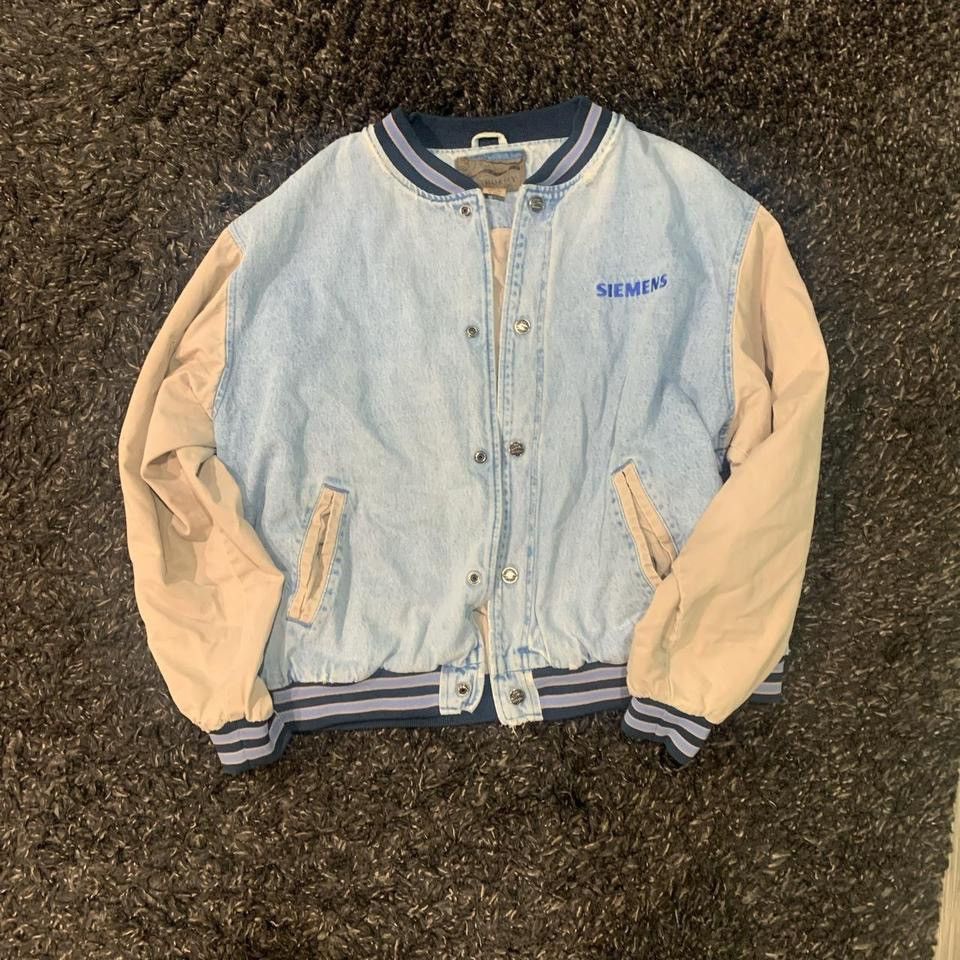 Streetwear × Vintage Vintage Siemens Denim Varsity Jacket | Grailed