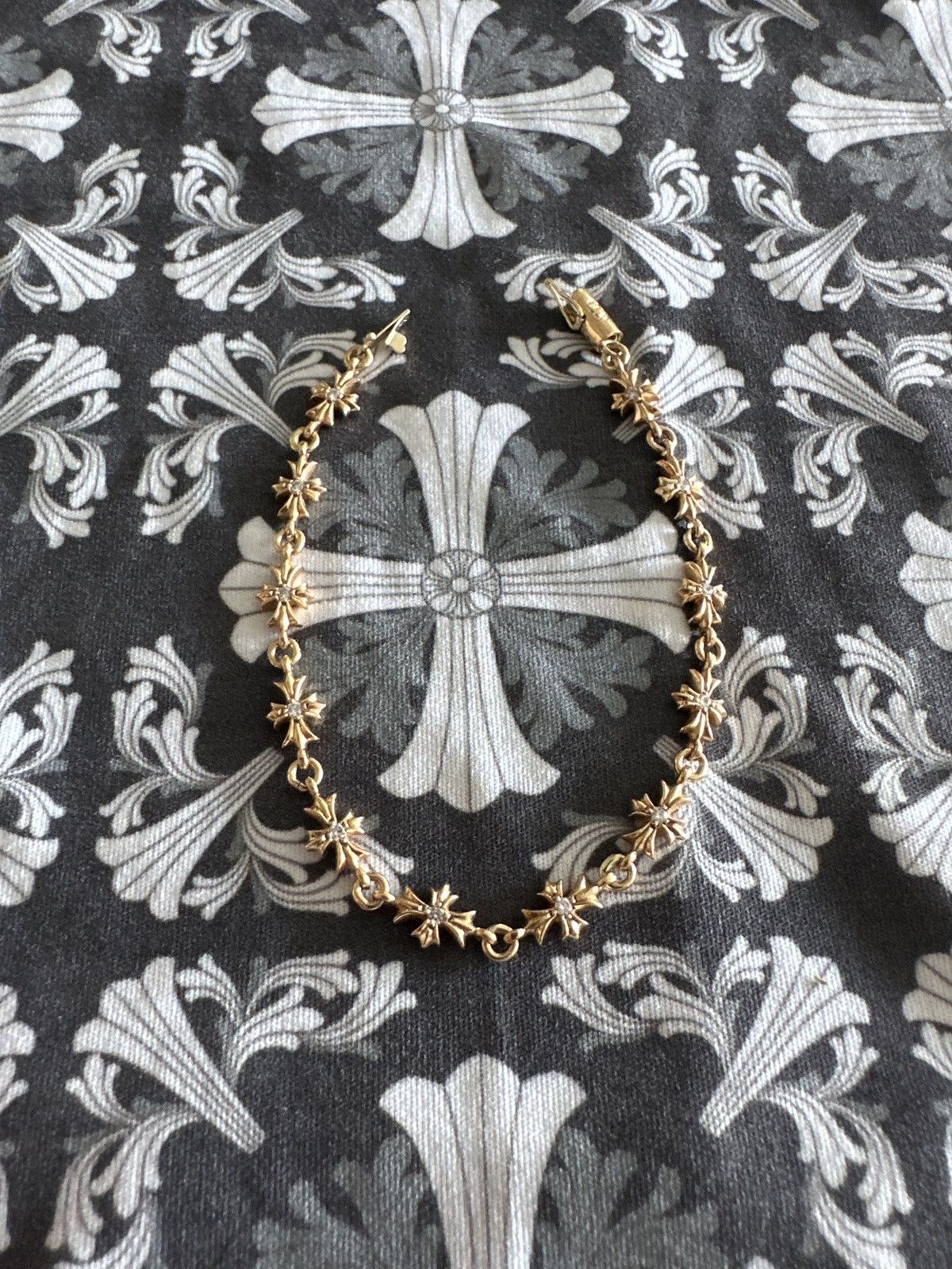 Chrome Hearts Chrome Hearts Tiny E Bracelet 22k Gold with Diamonds | Grailed