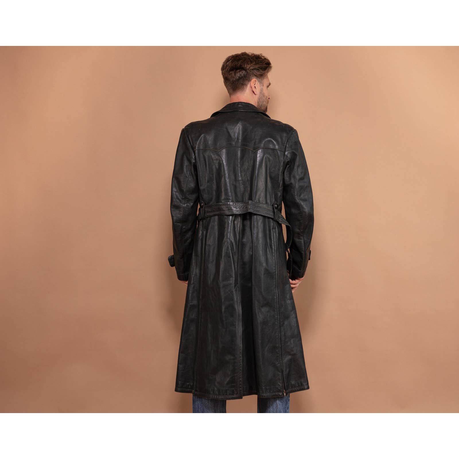 Leather Jacket Vintage 40's Men Leather Trench Coat in Black | Grailed