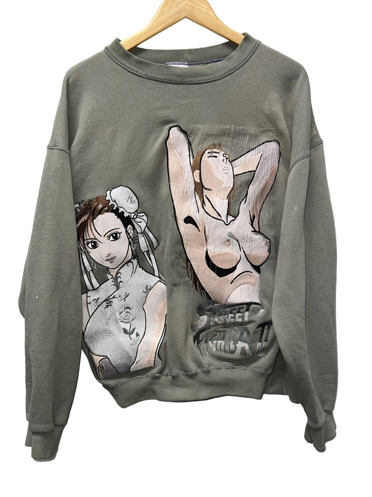 Japanese Brand Street fighter 2 Chun Li distressed sweater embroidery ...